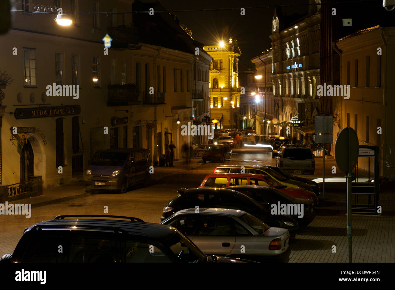 A night time street in old town Vilnius, Lithuania Stock Photo - Alamy