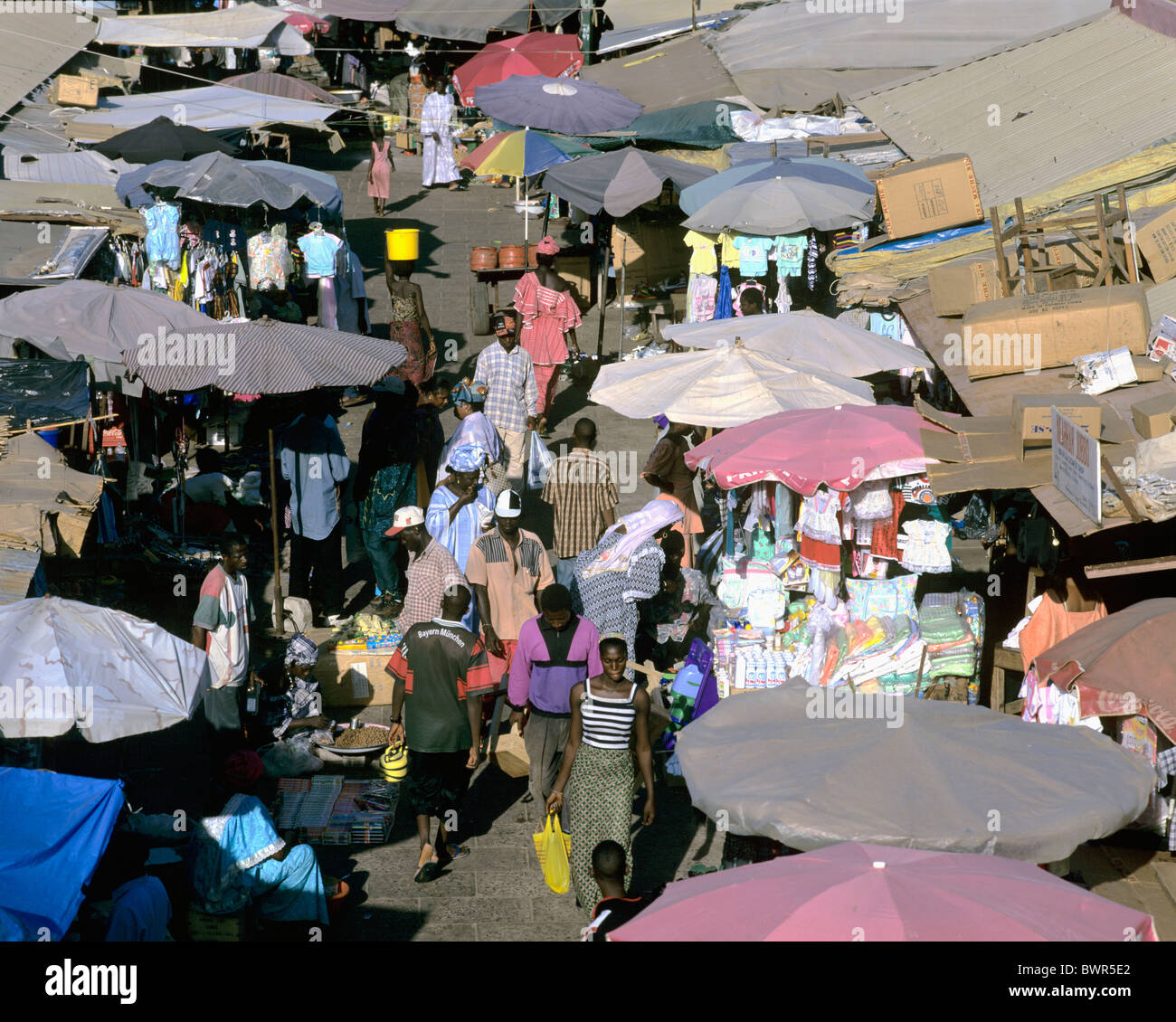 Gambia Banjul city Downtown Albert market Africa town overview high ...