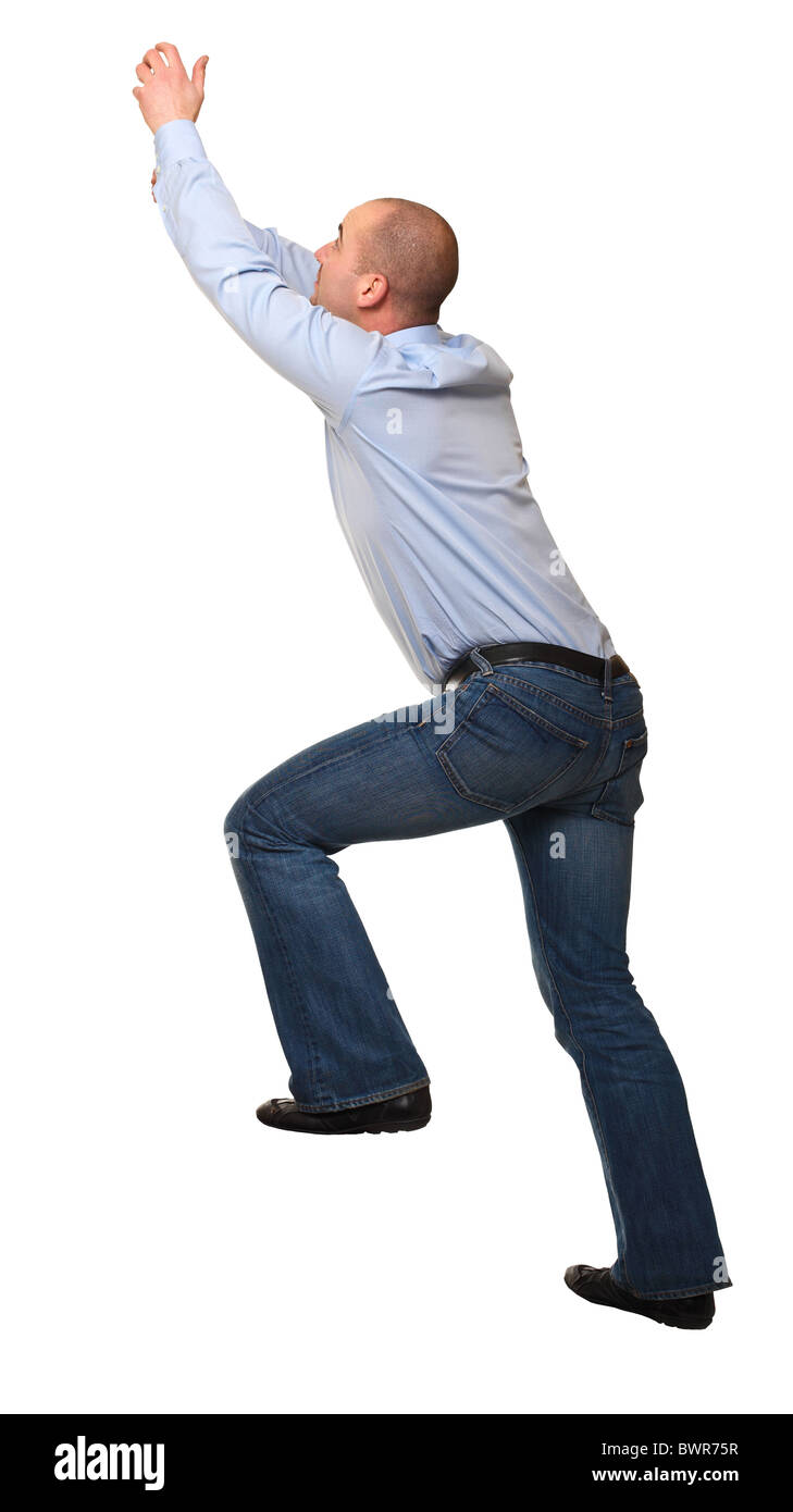 businessman in climb pose isolated on white background Stock Photo - Alamy