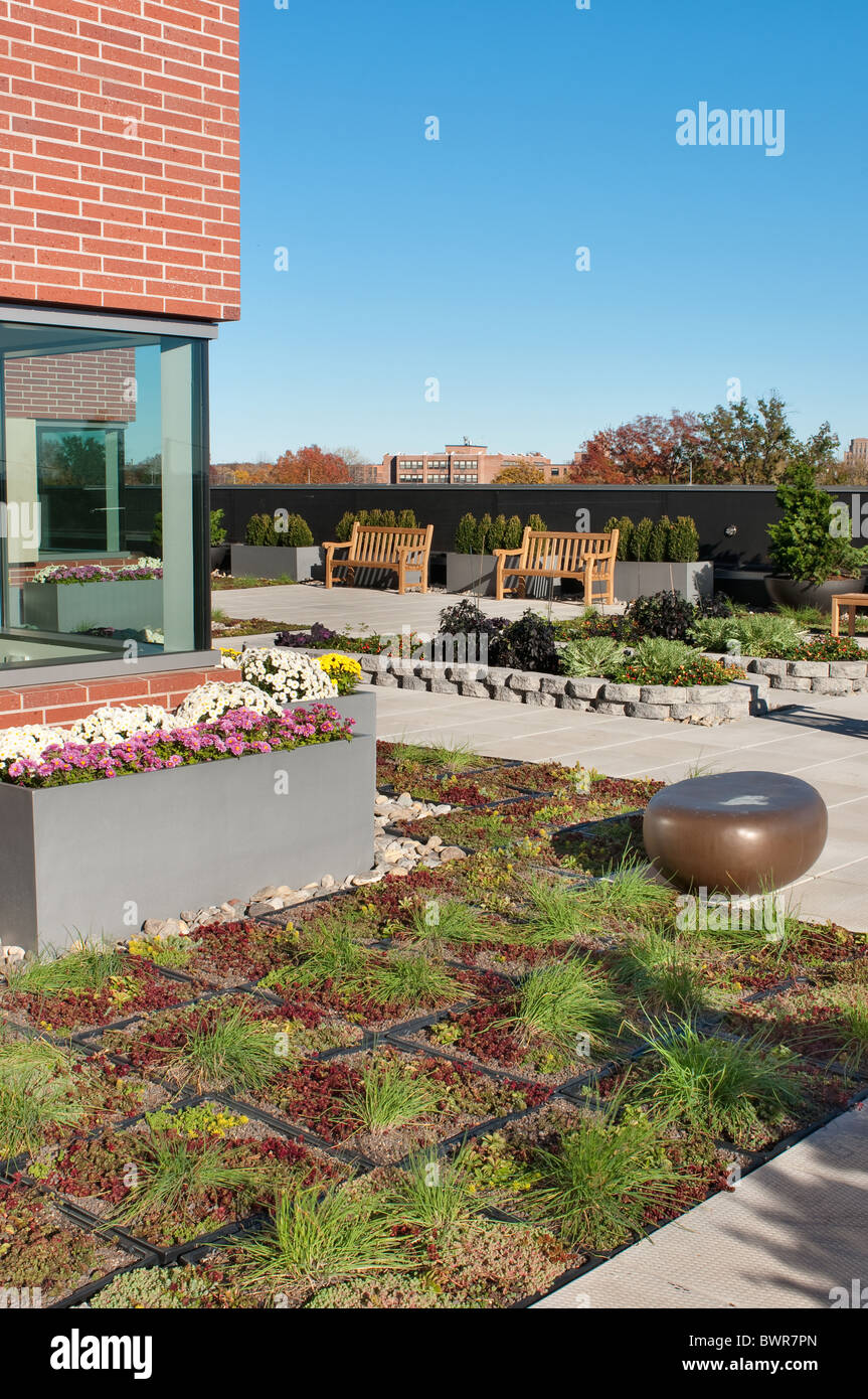 green roof installation on a commercial building Stock Photo - Alamy