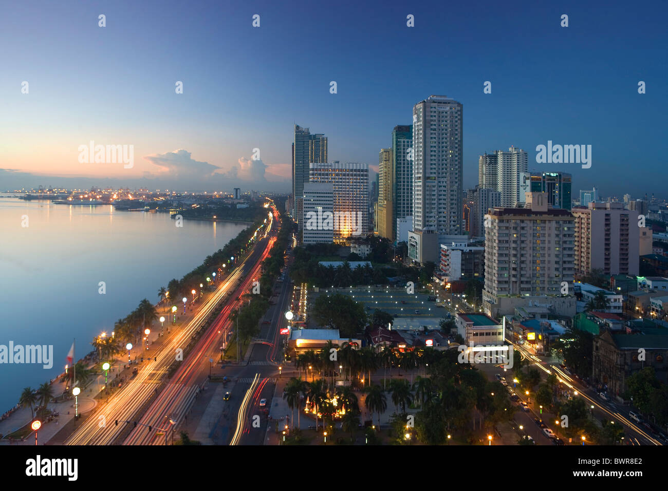 Philippines Manila City Roxas Boulevard Asia overview overlook dusk ...
