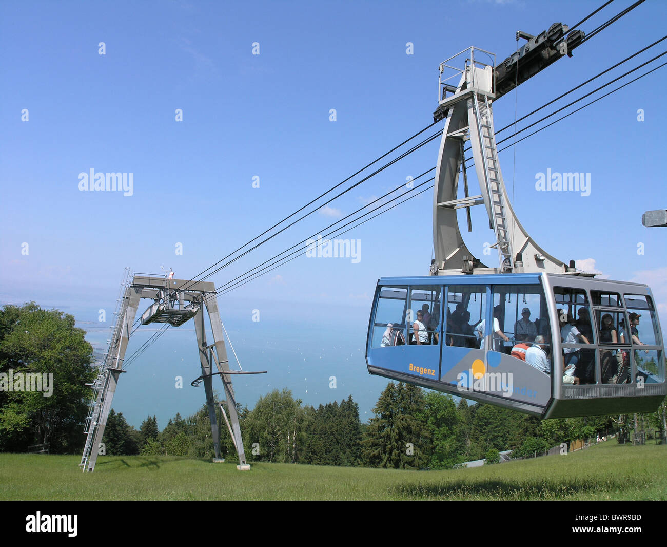 Austria Europe Bregenz Mount Pfander aerial railway cablecar ropeway ...