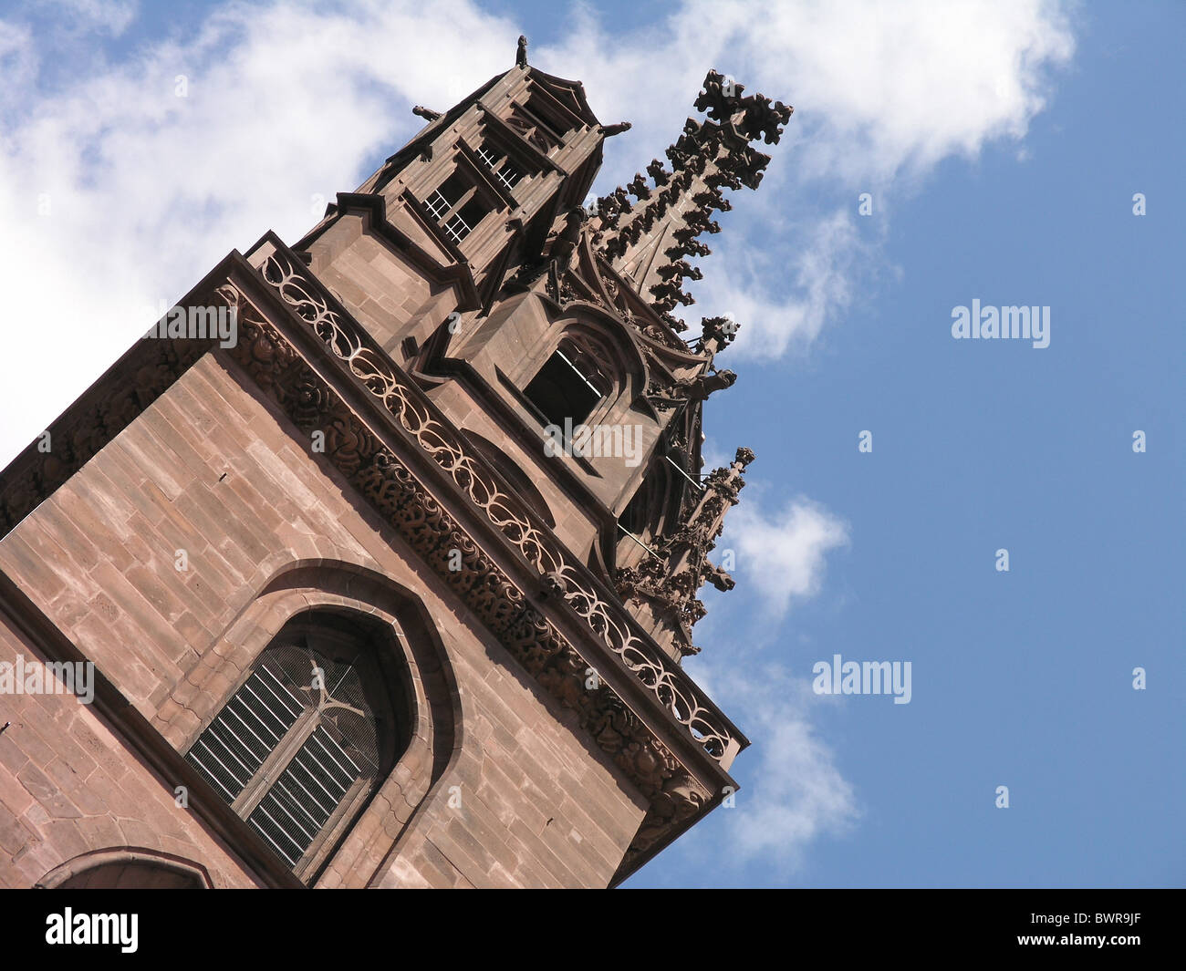 Switzerland Europe Basel City minster cathedral tower detail bell tower ...