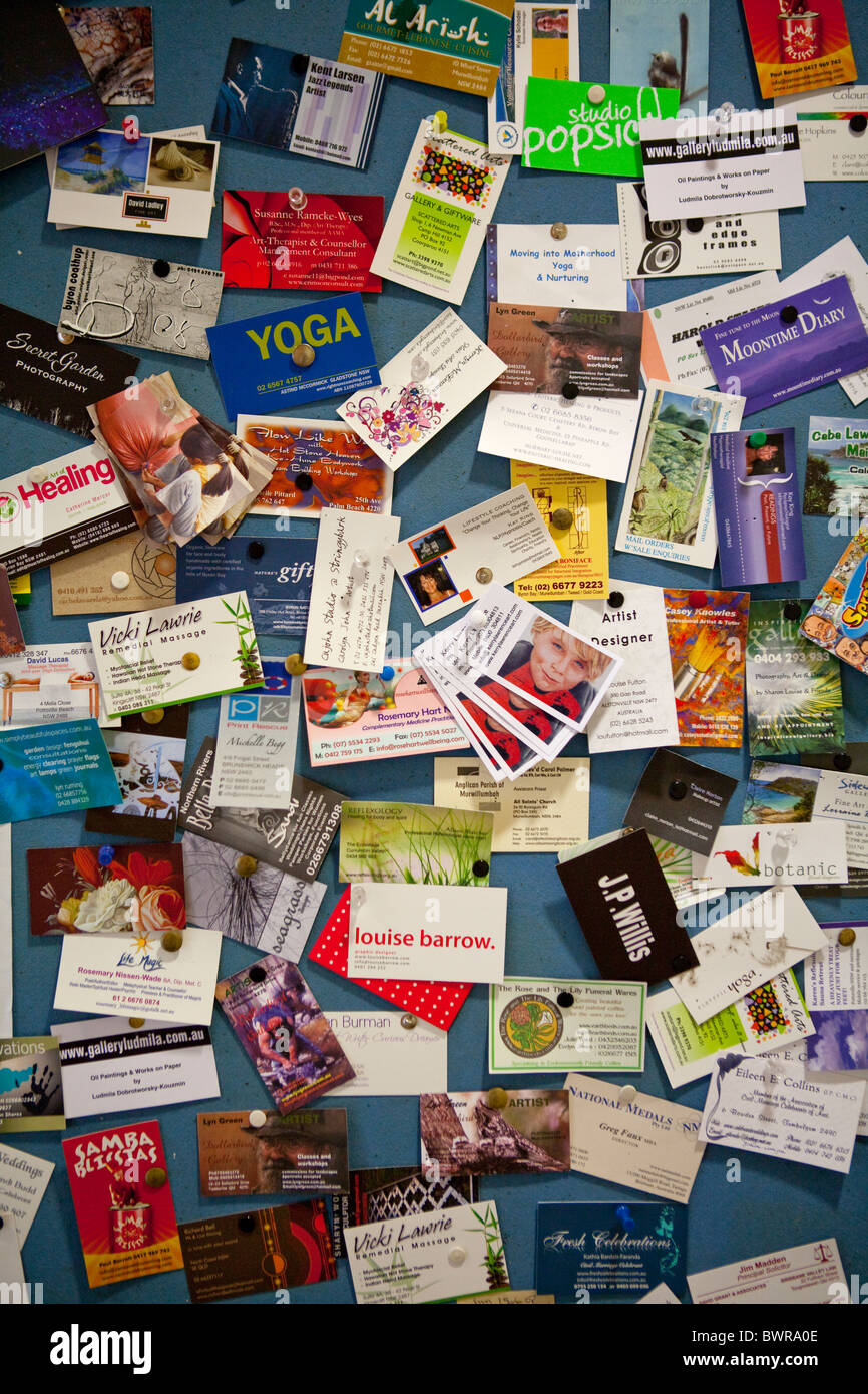 Pin board covered in business cards Stock Photo - Alamy