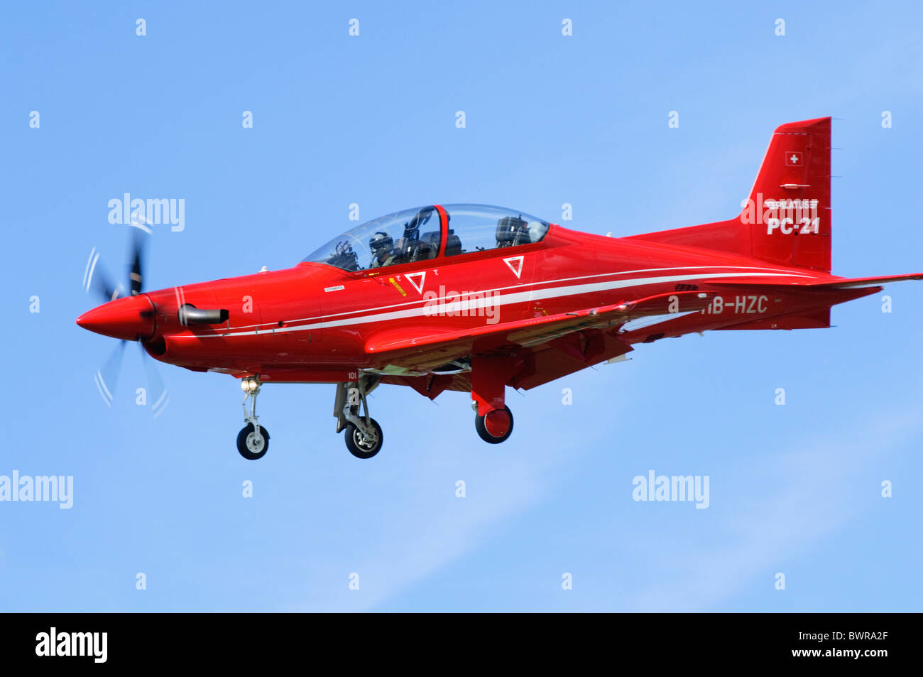 Pilatus PC-21 trainer aircraft on final approach for landing at RAF ...