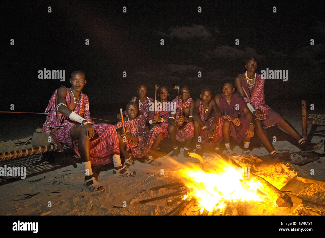 Tanzania Maasai people Zanzibar Indian Ocean Africa Group Masai bonfire ...