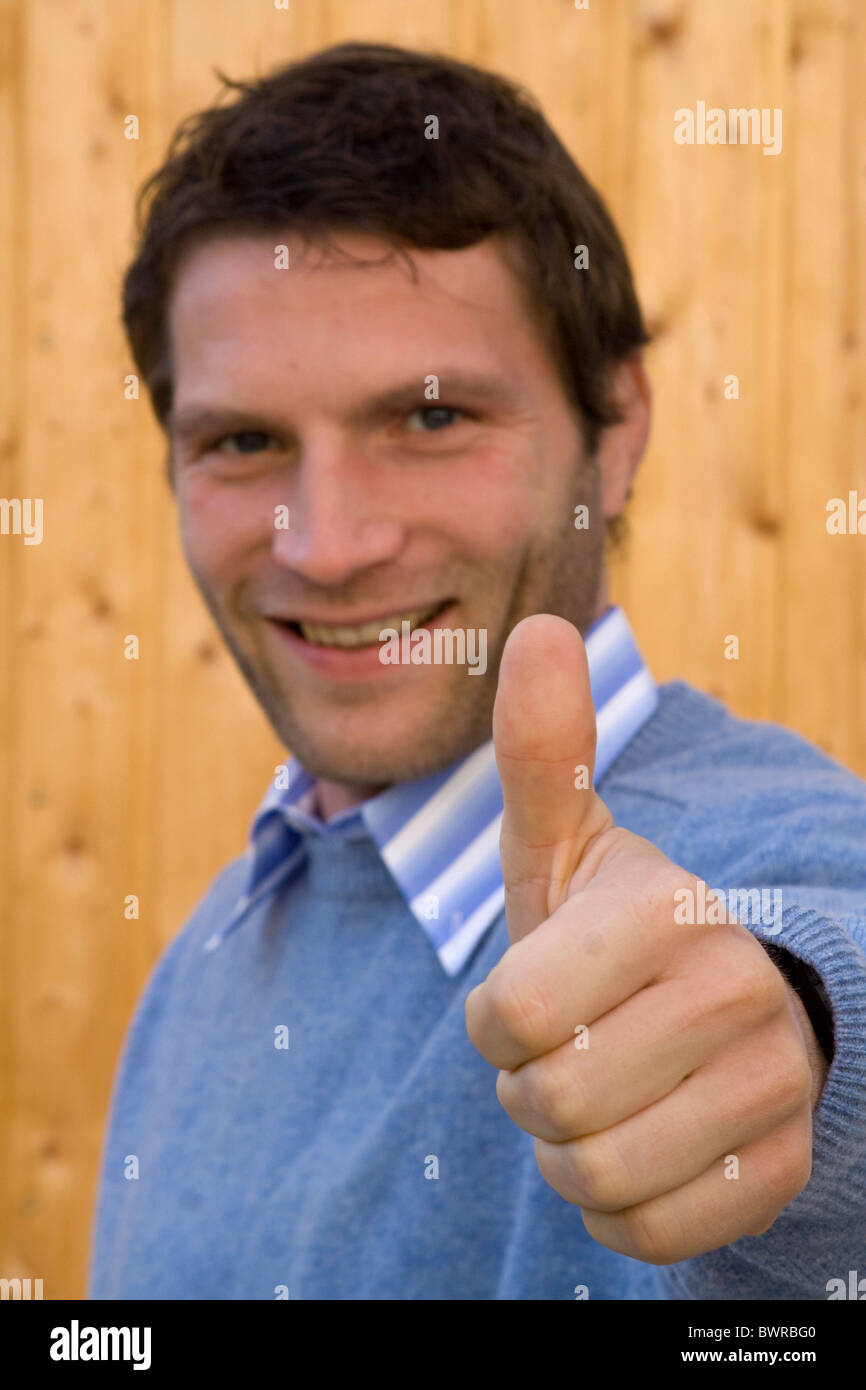 Man European finger gesture Inside body language one person Brown ...