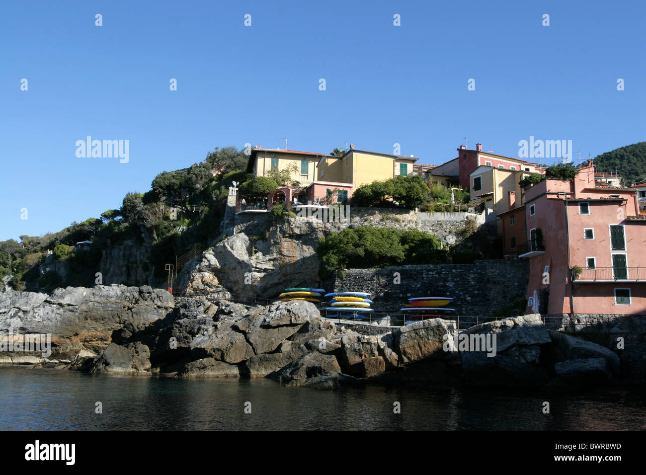 Houses on sea beach house Medieval gulf of Poets Tellaro Ligury Liguria ...
