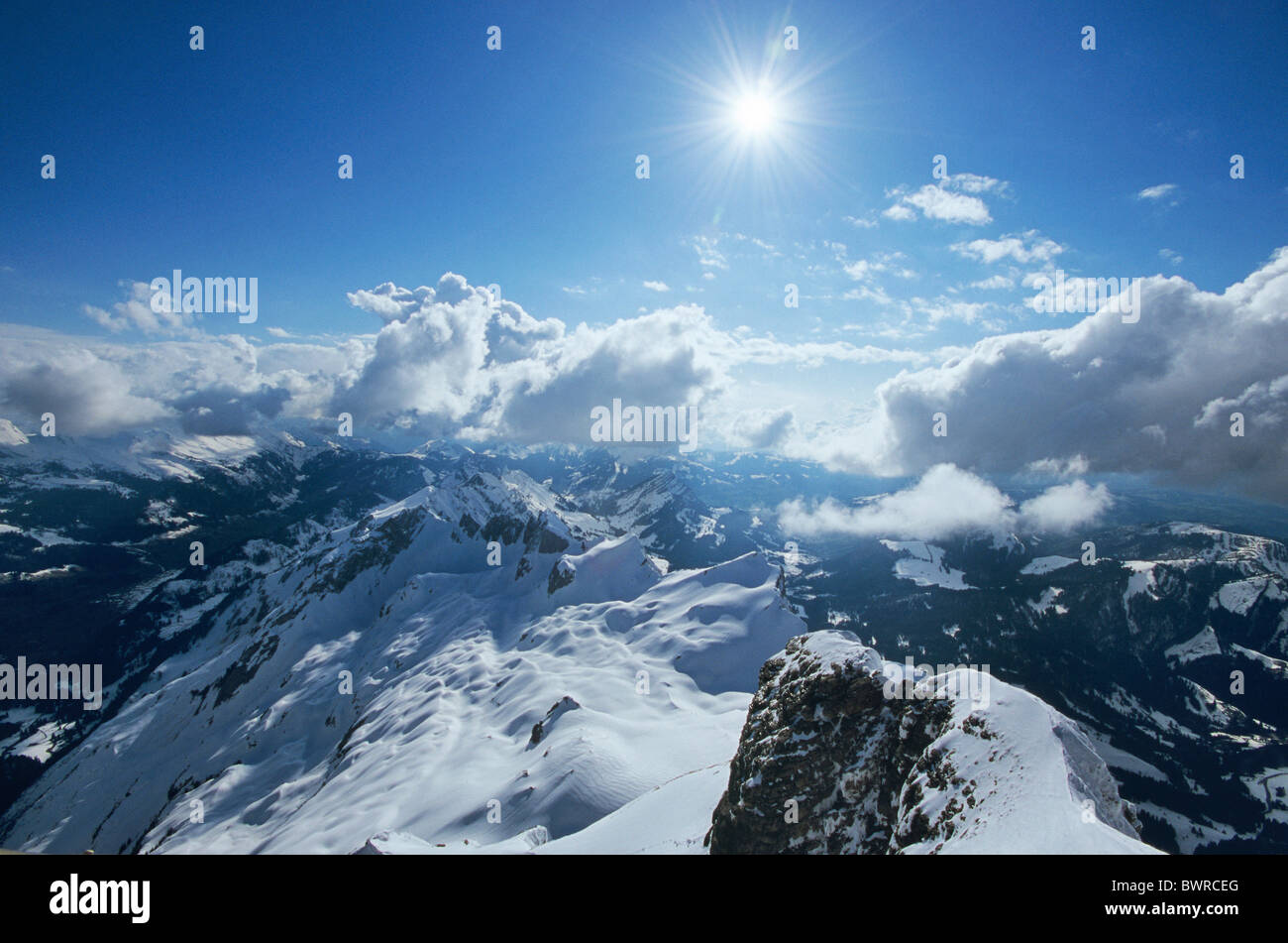 Switzerland Europe Santis Appenzell view form Mount Santis Winter ...