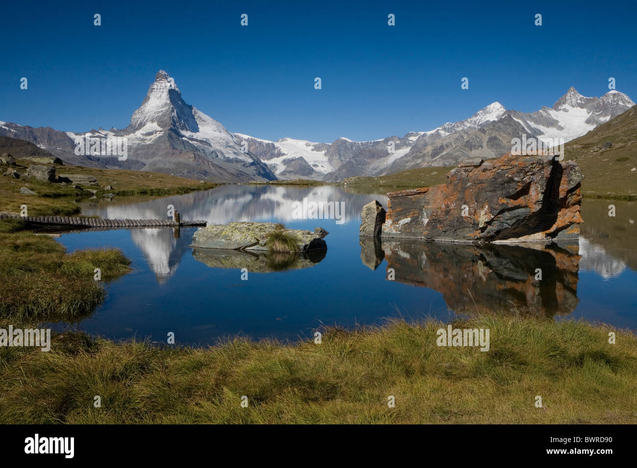 Switzerland Europe Matterhorn Mount Matterhorn Lake Stelli Stellisee ...