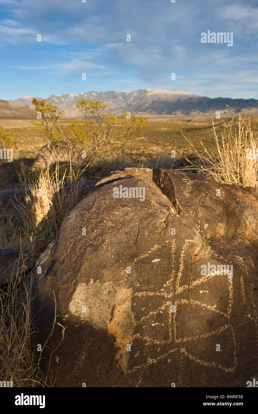 Abstract rock art created by the Native American Jornada Mogollon at ...