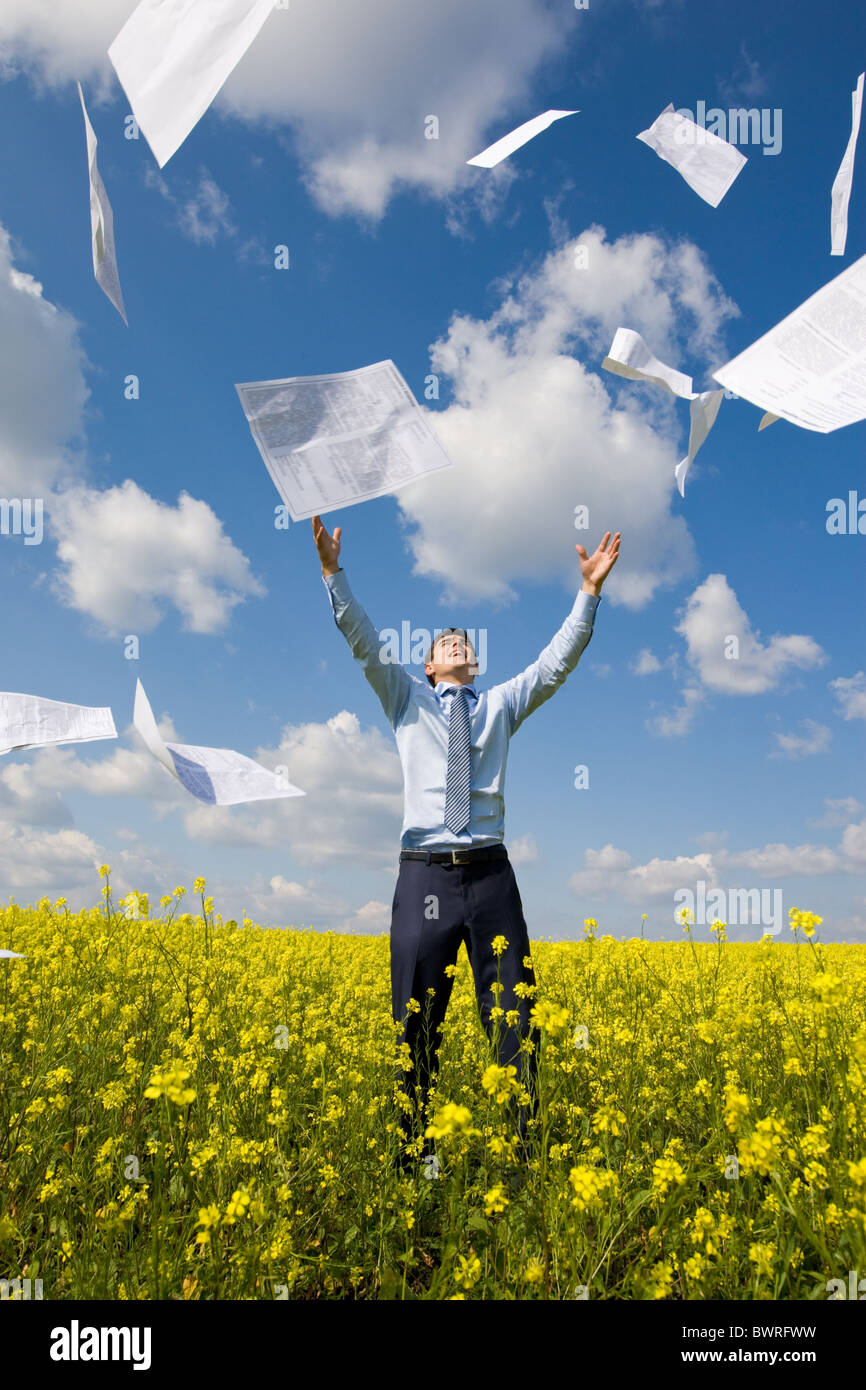 Throwing papers sky man hi-res stock photography and images - Alamy