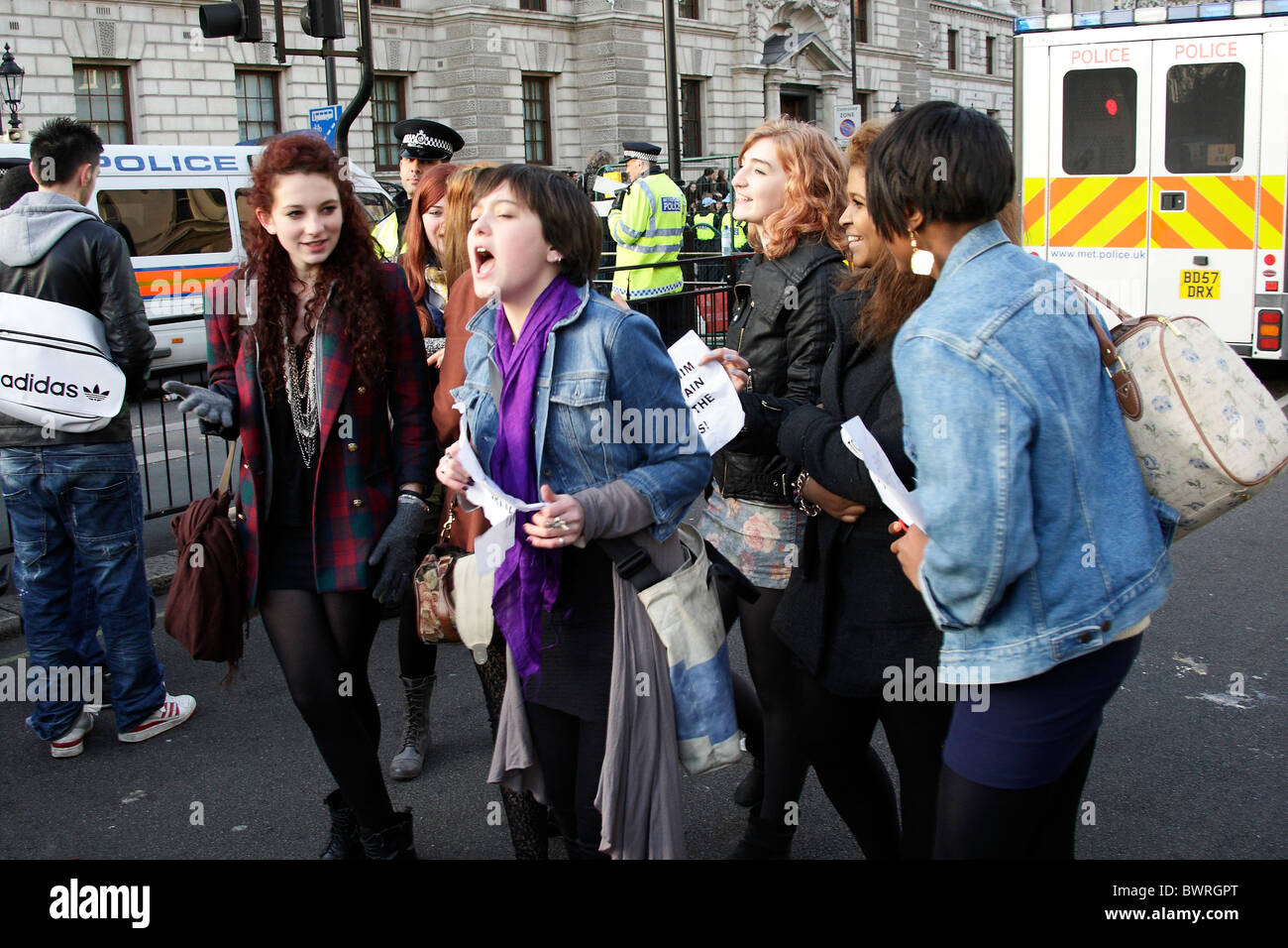 Group of female students at demo in London Stock Photo - Alamy
