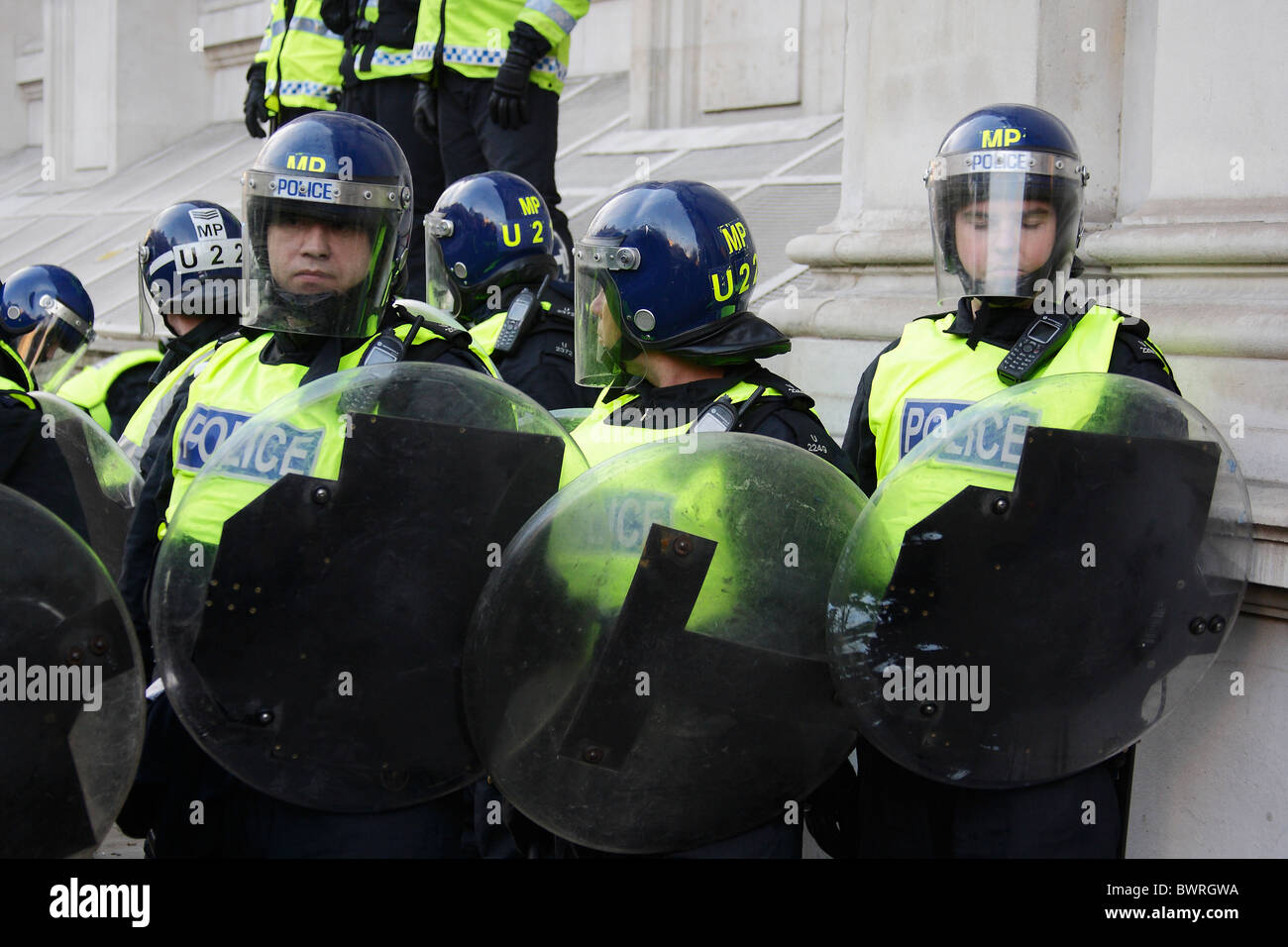 Stand off between police and protesters at student demo Stock Photo - Alamy