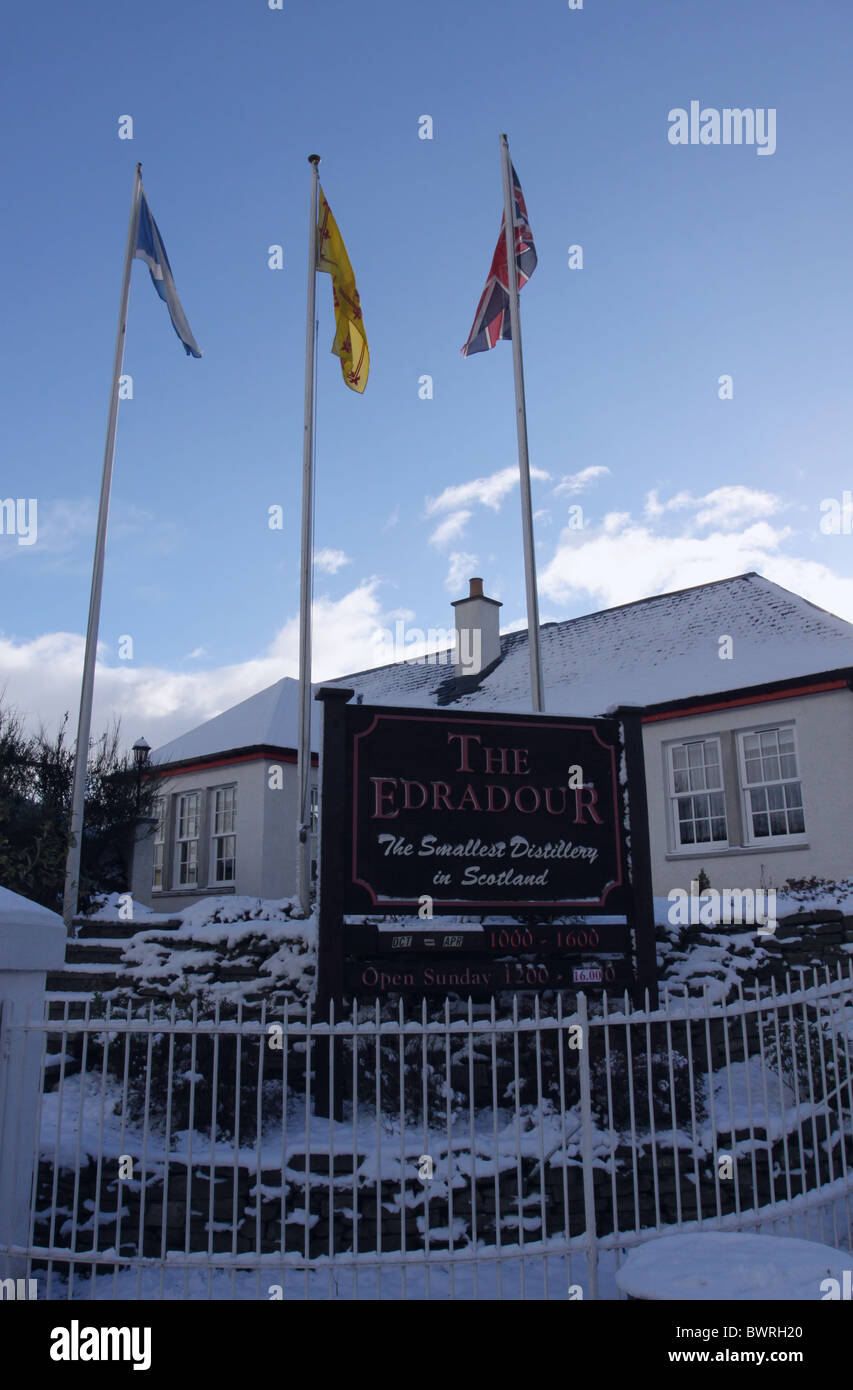Edradour distillery buildings in winter Scotland November 2010 Stock ...
