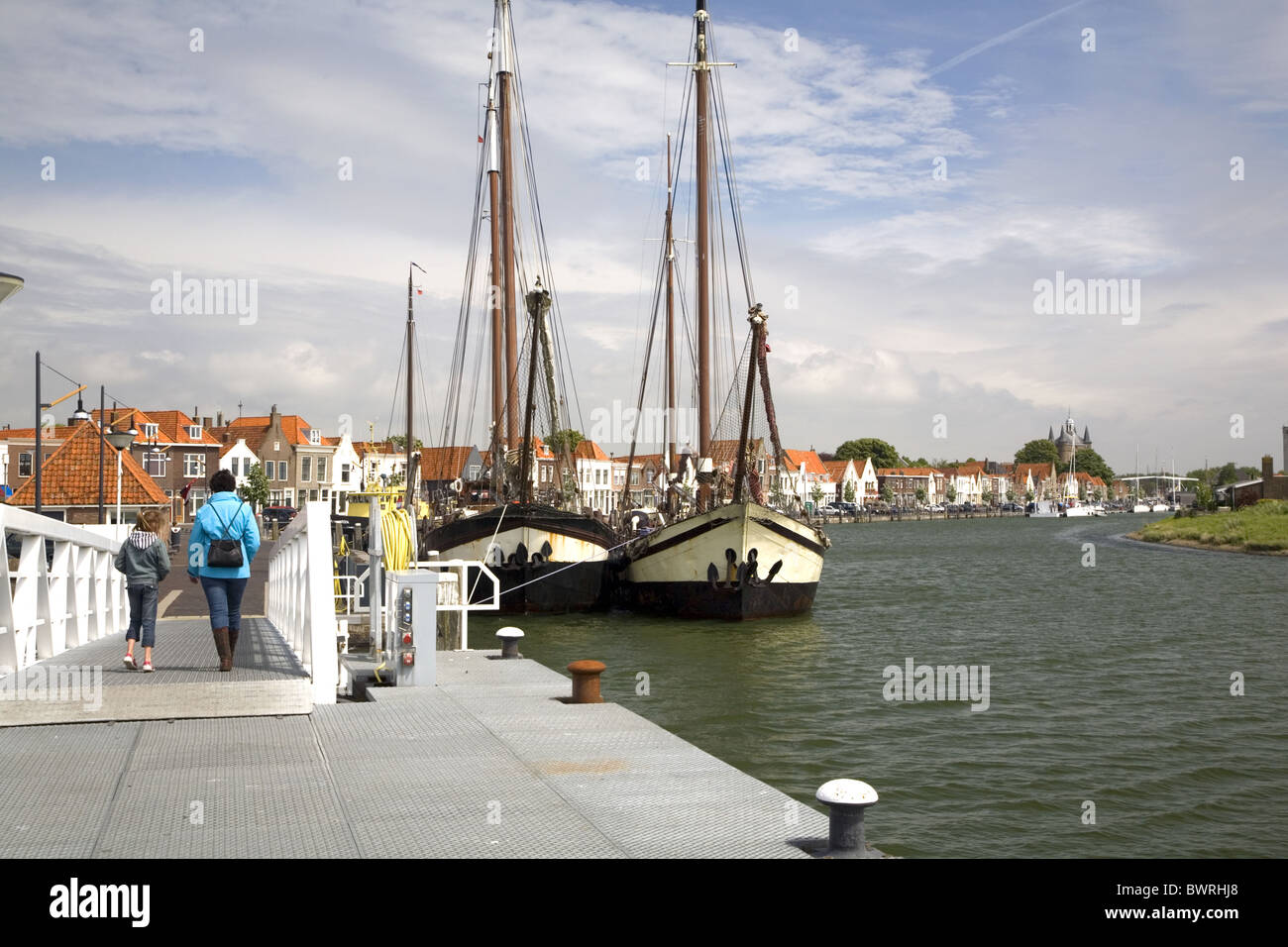 Harbour with traditional ships of the medieval port Zierikzee, Schouwen ...