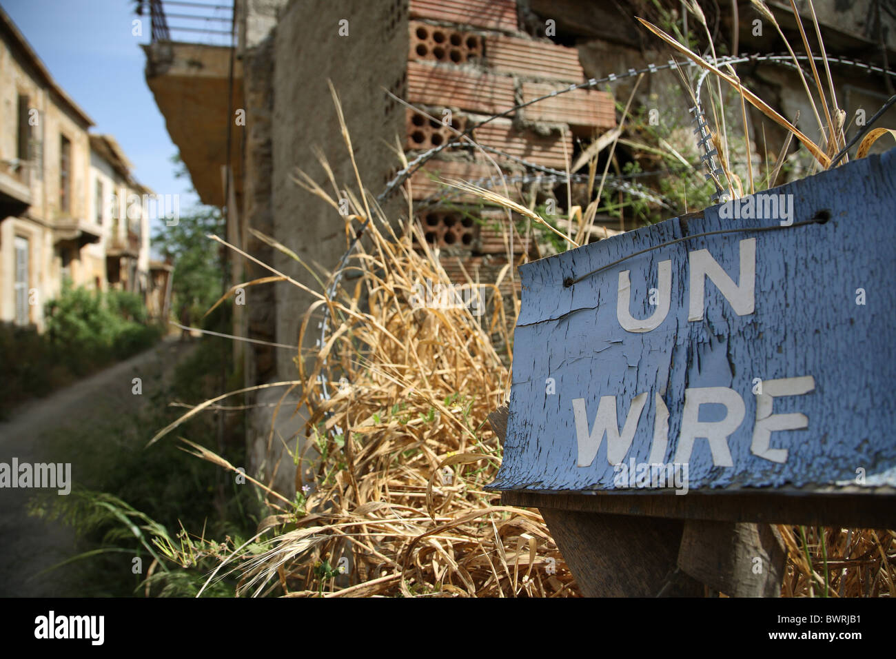 An old information sign labeled UN wire, Nicosia, Cyprus Stock Photo ...