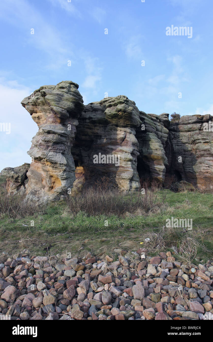 Caiplie Caves sandstone rock formation on Fife Coastal Path Scotland ...