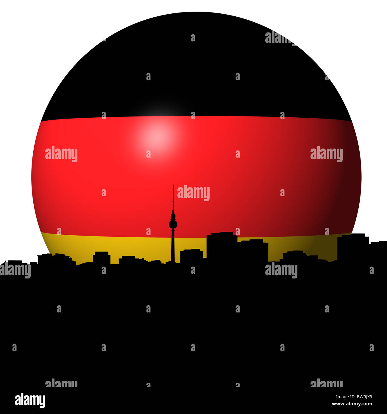 Berlin skyline with German flag sphere illustration Stock Photo - Alamy