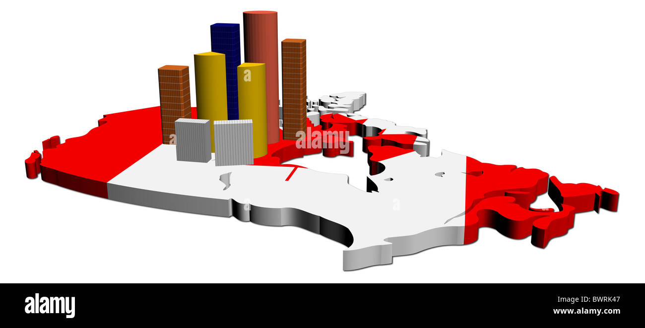 abstract skyscrapers on Canada map flag illustration Stock Photo - Alamy