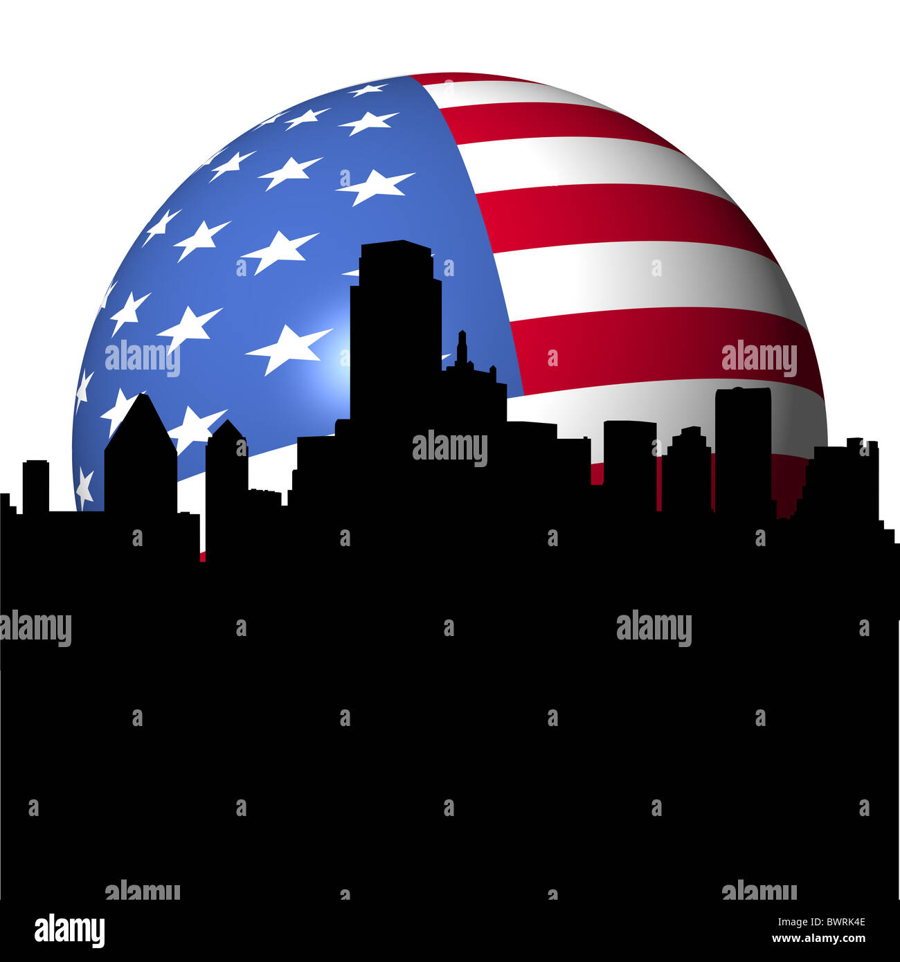 Dallas skyline with American flag sphere illustration Stock Photo - Alamy