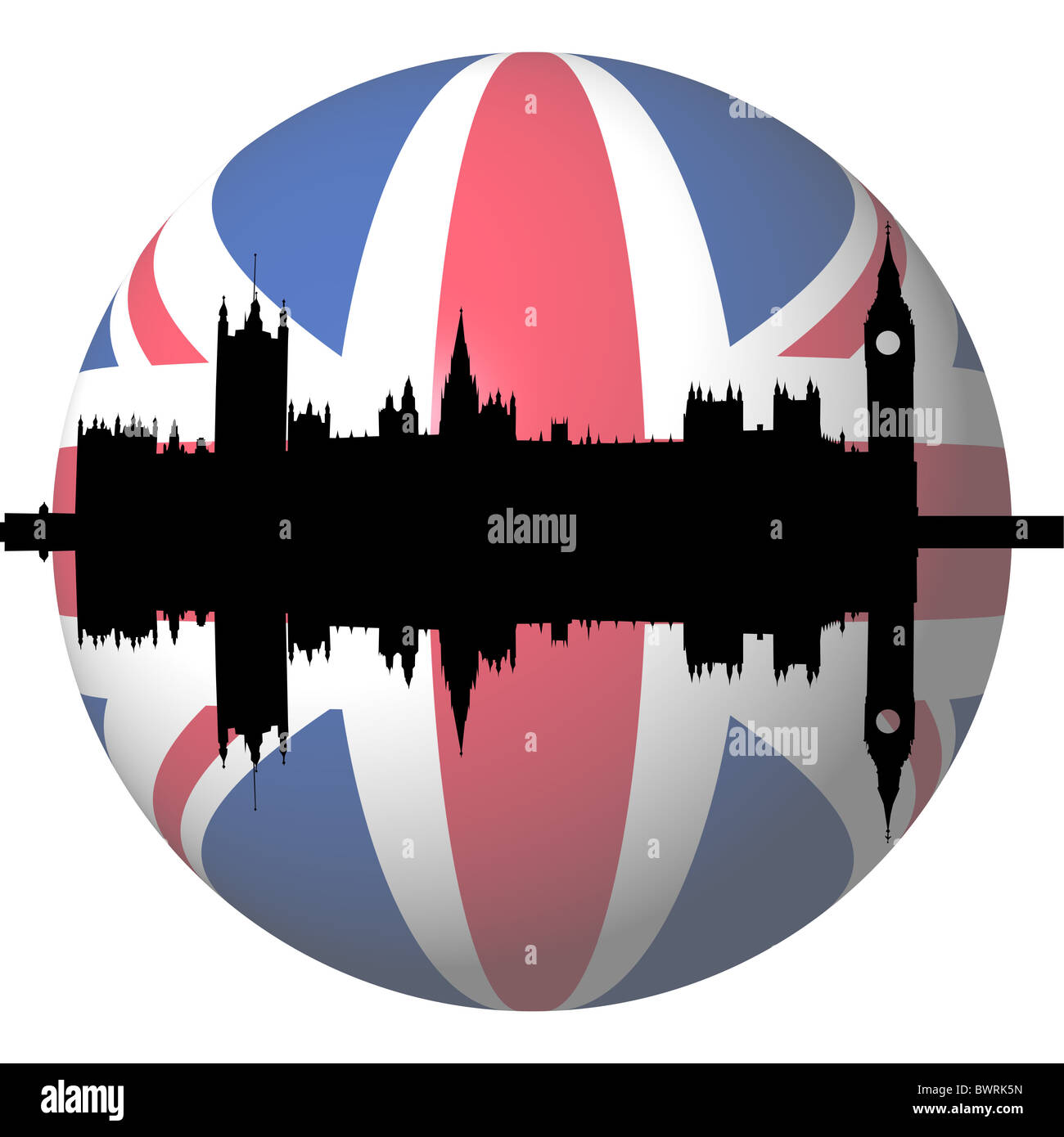 Houses of Parliament London with British flag sphere illustration Stock ...