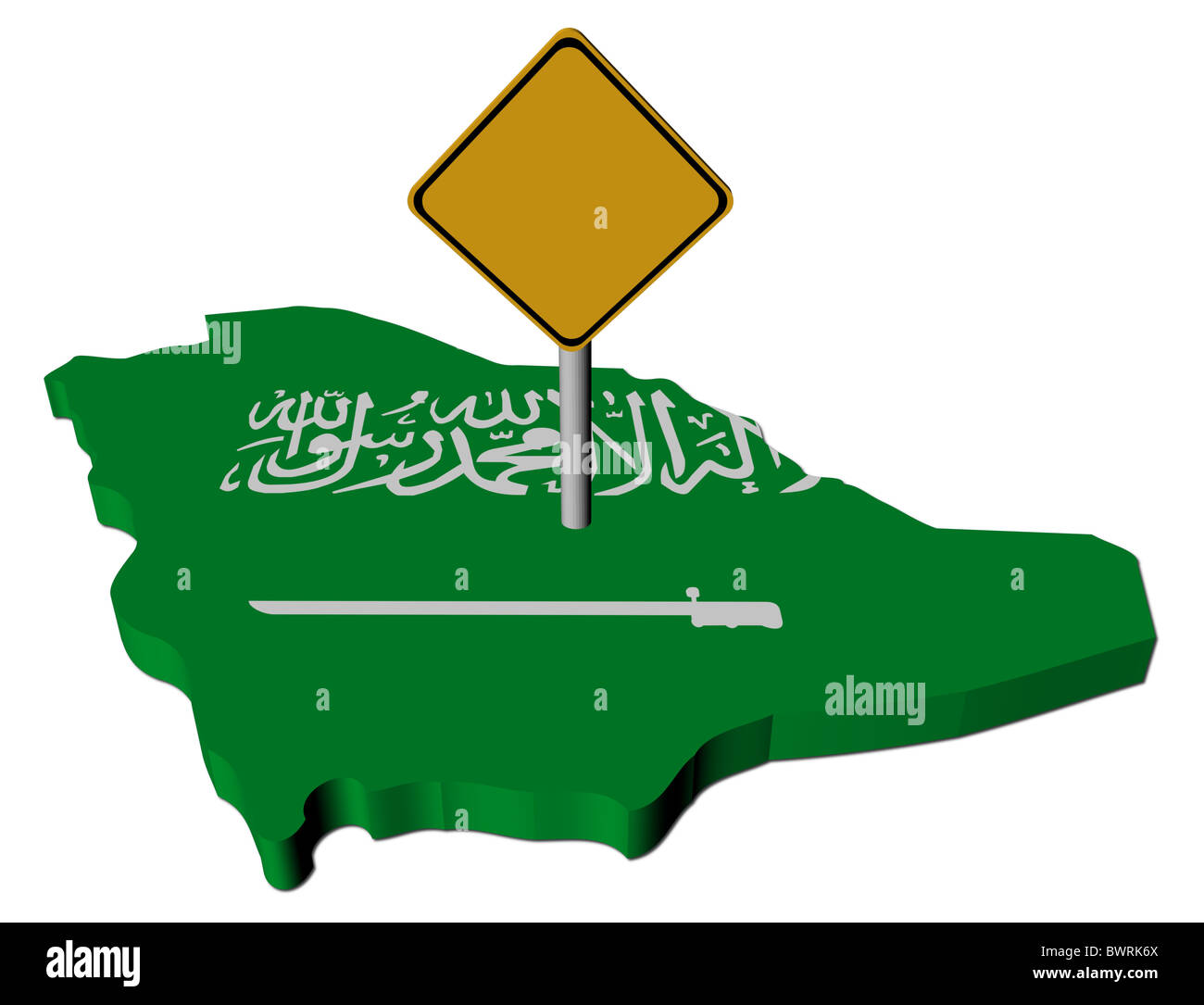 warning sign on Saudi Arabia map flag illustration Stock Photo - Alamy