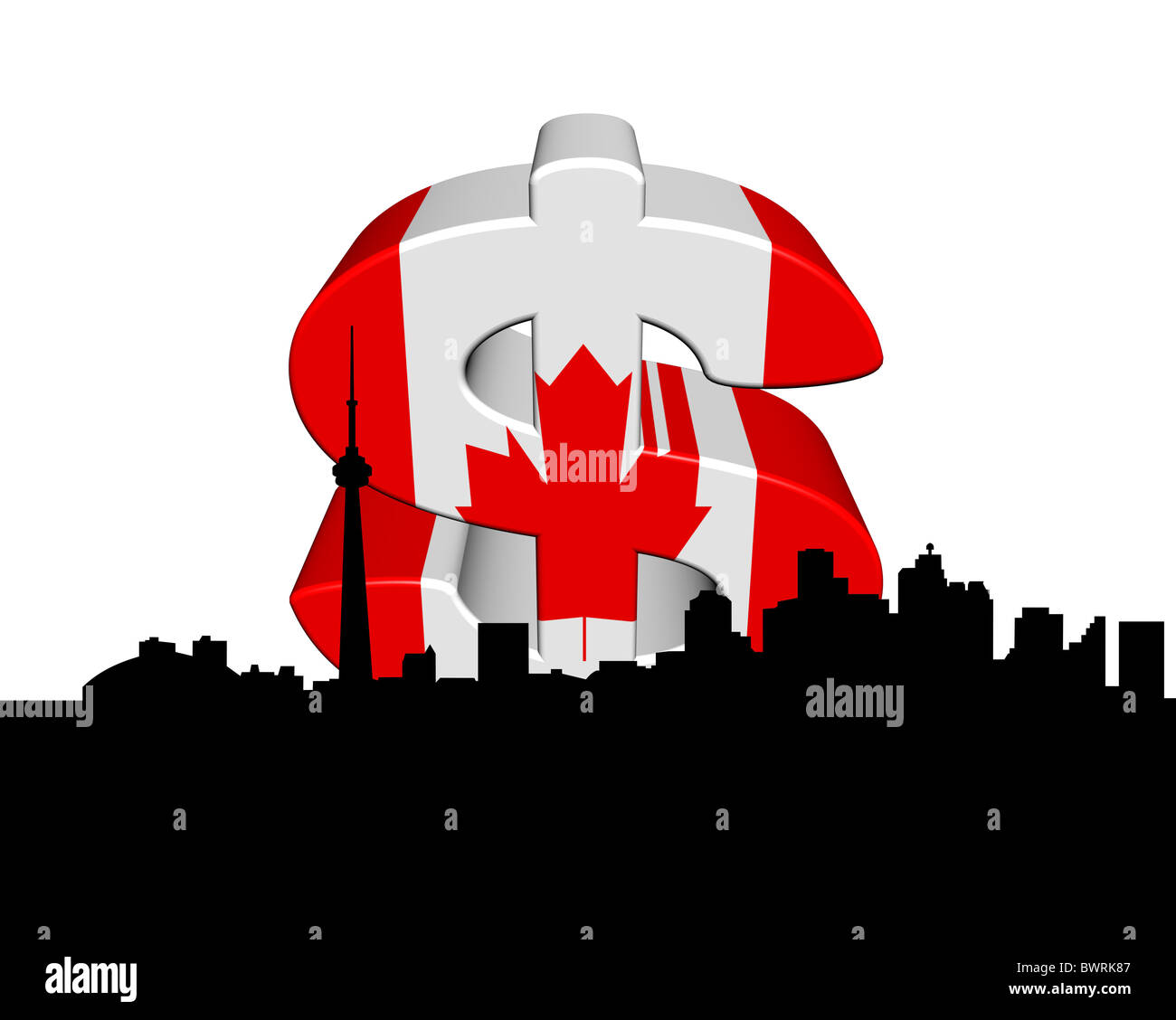Toronto skyline with Canadian flag dollar symbol illustration Stock ...