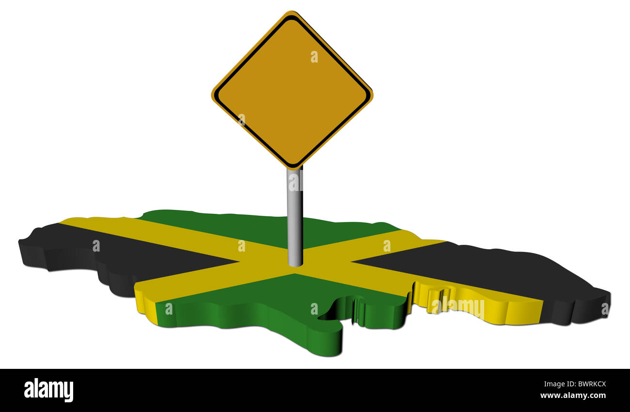 warning sign on Jamaica map flag illustration Stock Photo - Alamy