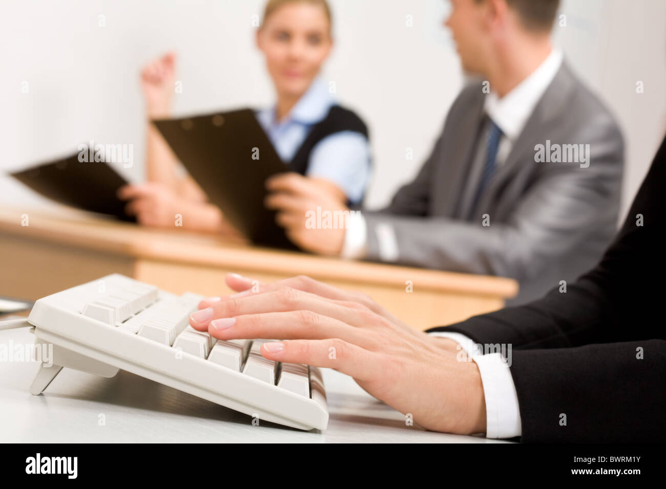 Photo of female’s hands pushing buttons of computer keyboard with ...