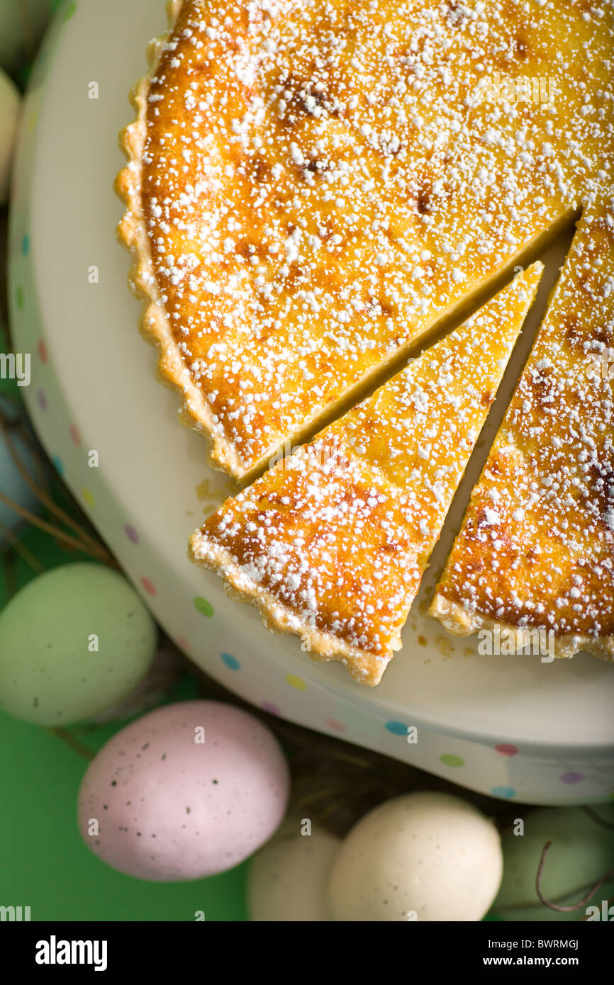 Swiss Baked Rice Tart with Milk, Almonds and Powder Sugar Stock Photo ...