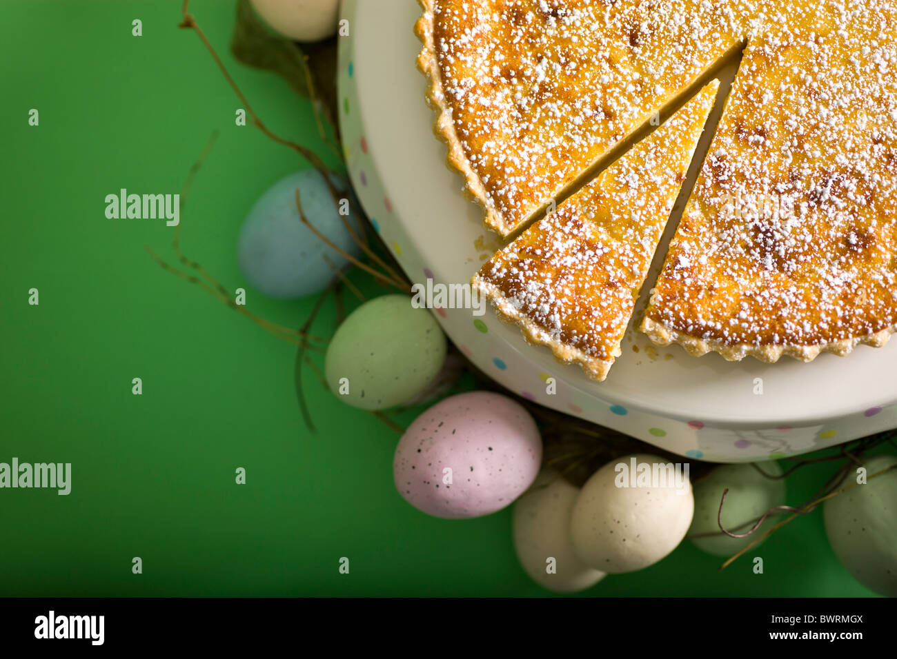 Swiss Baked Rice Tart with Milk, Almonds and Powder Sugar Stock Photo ...