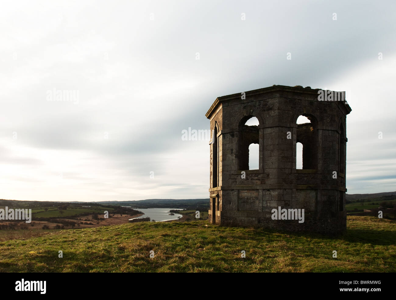 The view to the south of Castle Semple and The Temple, a folly built in ...