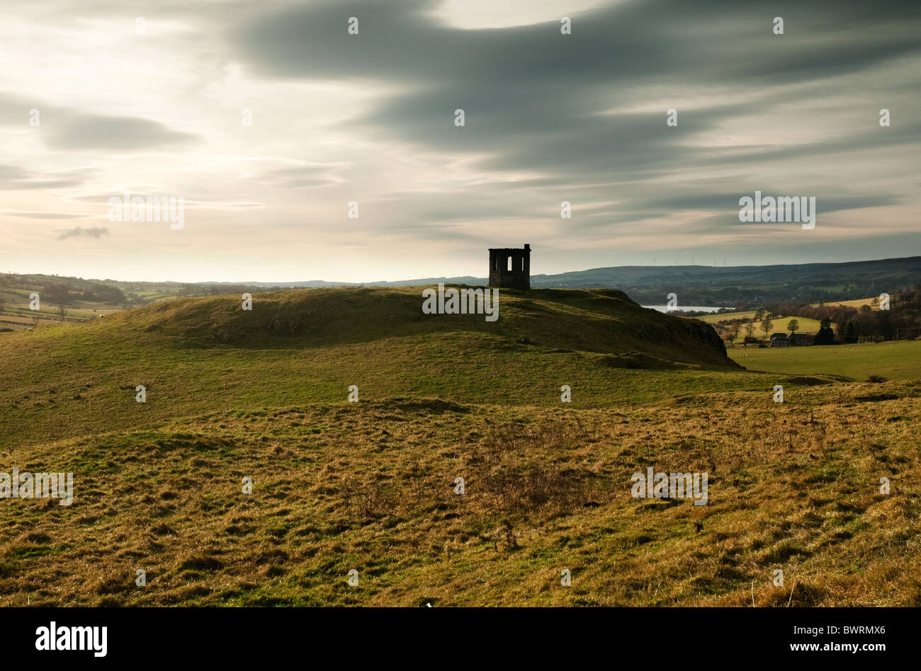 The view to the south of Castle Semple and The Temple, a folly built in ...