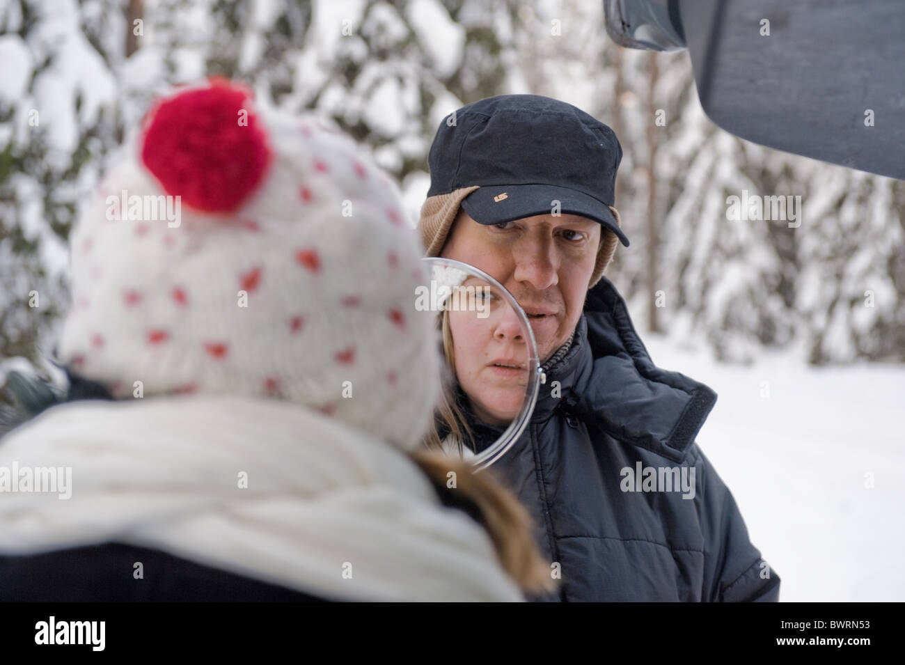 Companion portrait of happy middle-aged couple on a winter day Stock ...