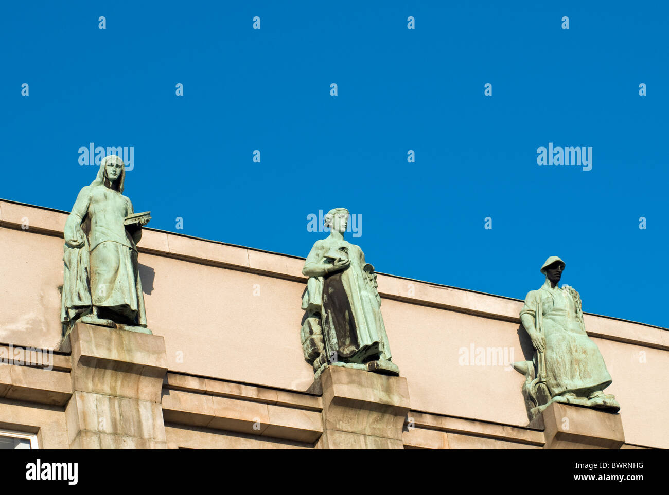 Statues representing Science, Commerce and Mining by Sculptor V. Macha ...