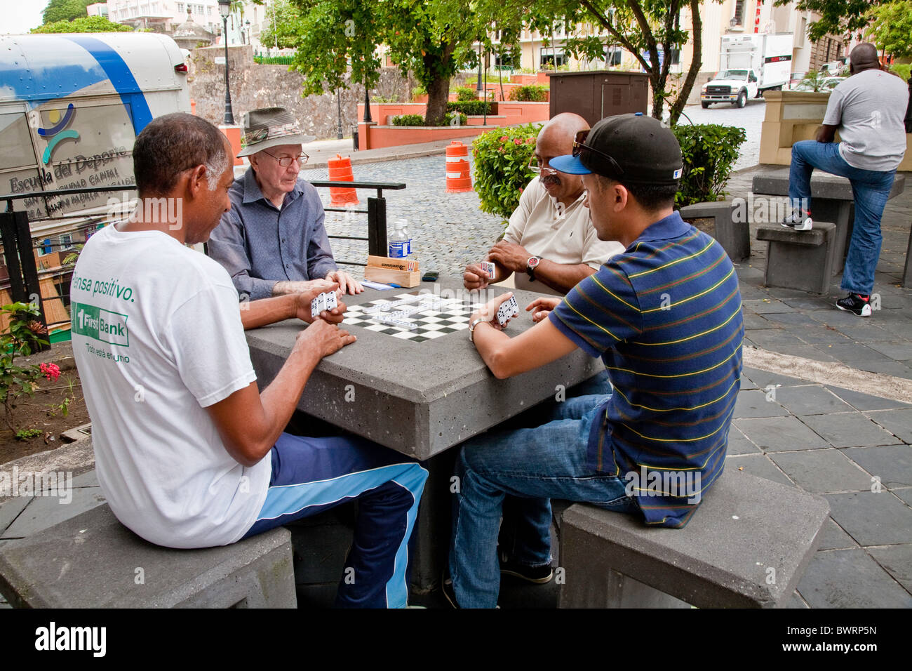 Four Men play Domino in a park in San Juan;Puerto Rico Stock Photo - Alamy