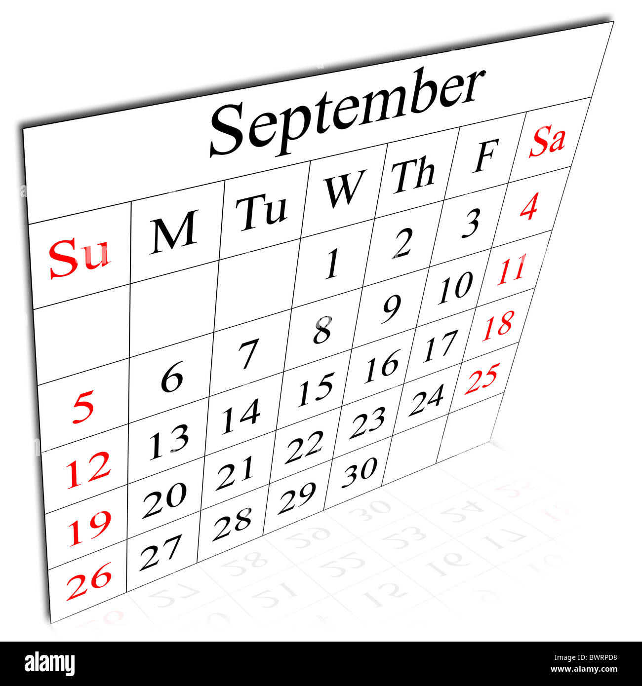 There is a calendar of September, week starting in Sunday Stock Photo ...