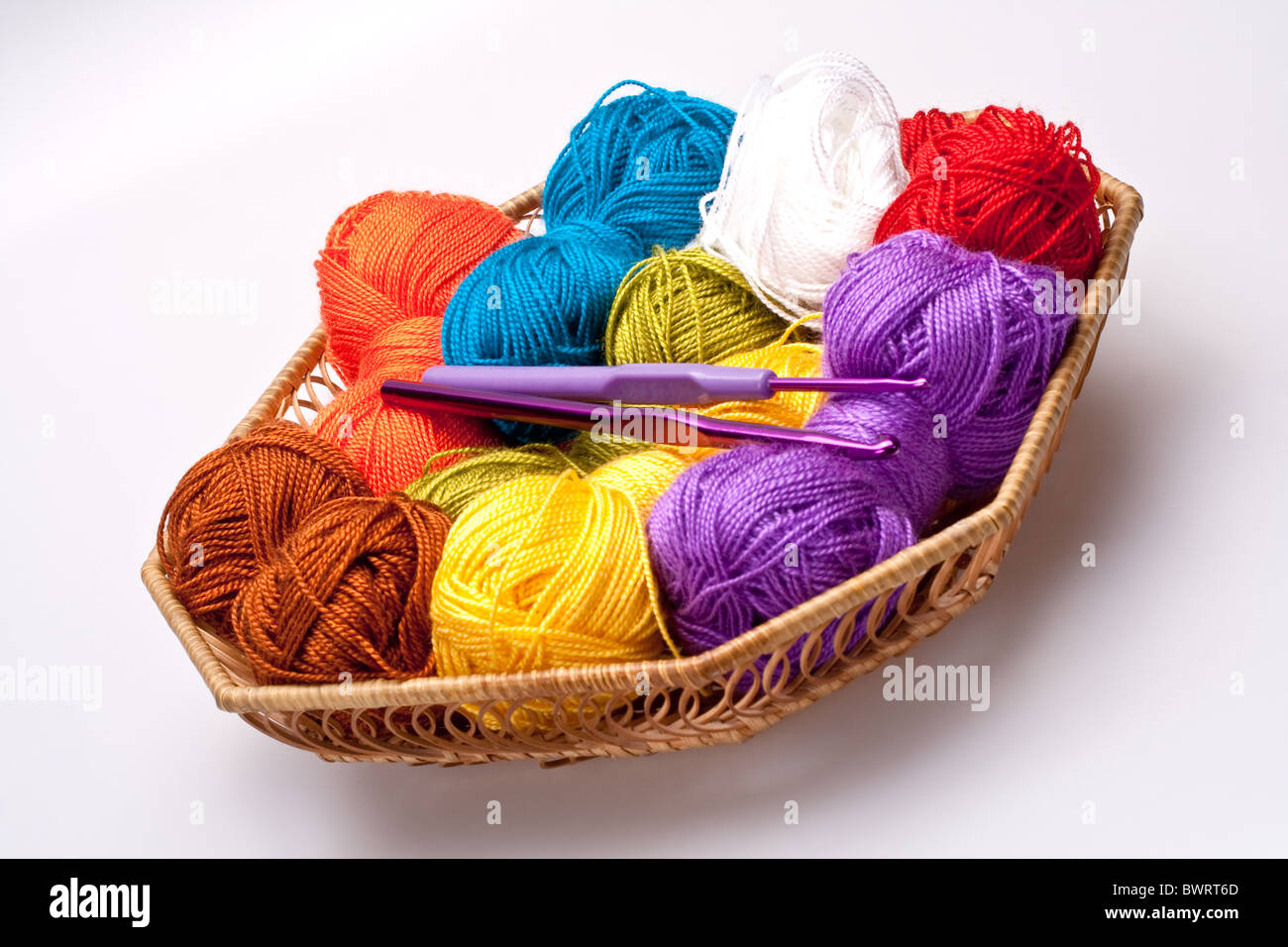 basket with thread and balls for knitting as a background Stock Photo ...