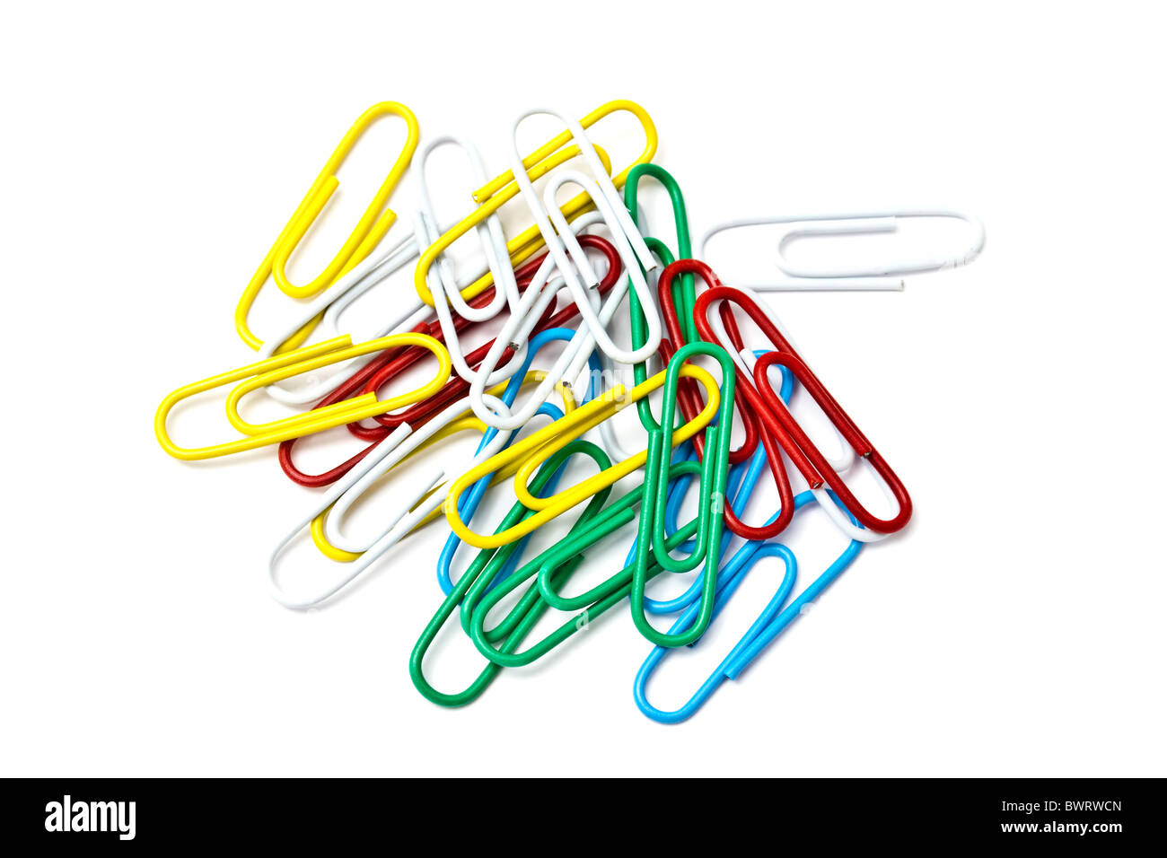 Group of colorful paperclips closeup on white background Stock Photo ...