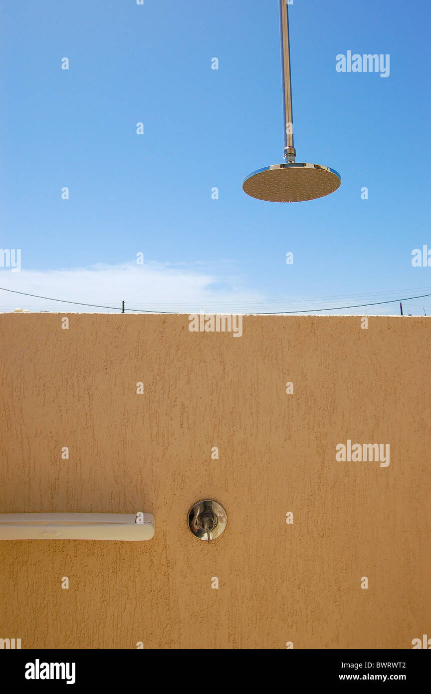 Outdoor shower at modern luxury hotel, Crete, Greece Stock Photo - Alamy