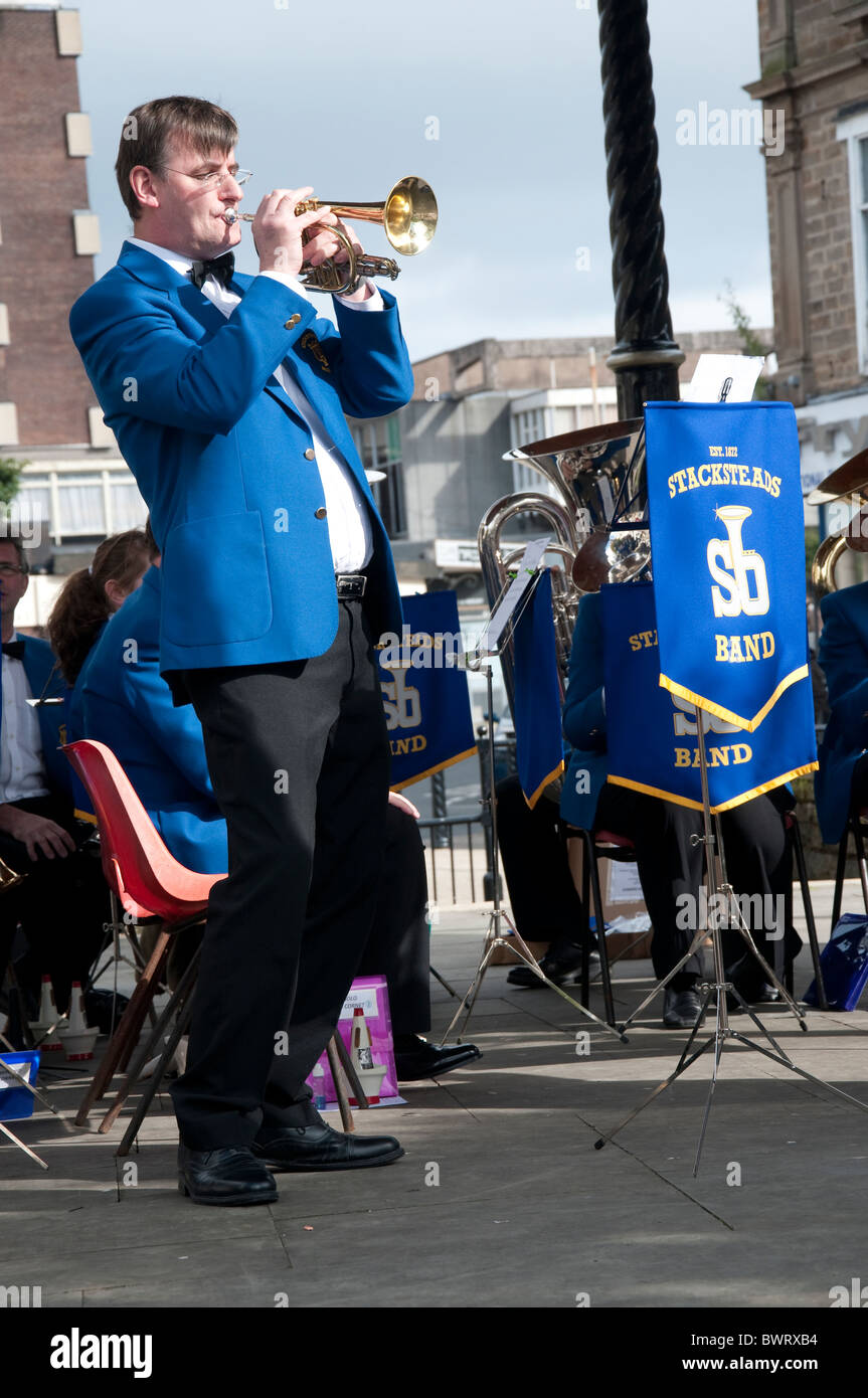 The Stacksteads Brass Band from Rossendale performing in Burnley town ...