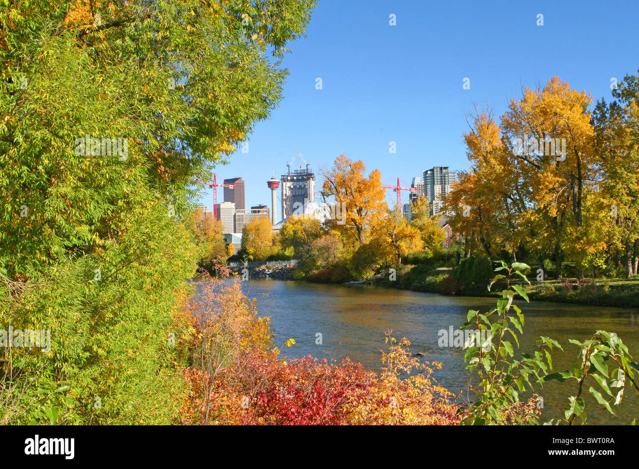 Autumn along the Elbow River in Calgary, Alberta, Canada Stock Photo ...