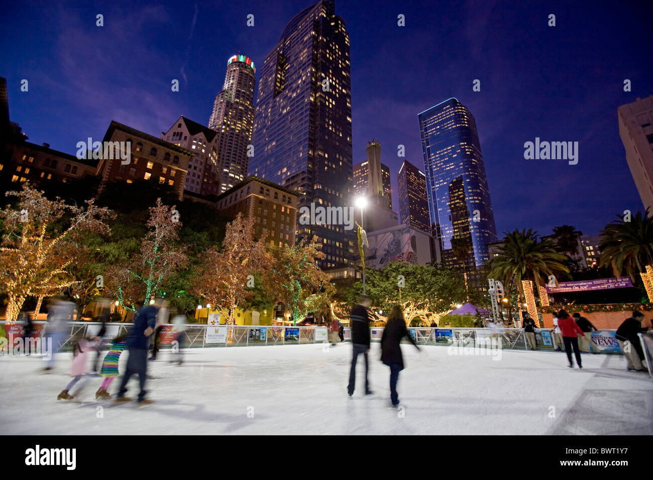 Downtown on Ice at Pershing Square, Downtown Los Angeles, California ...