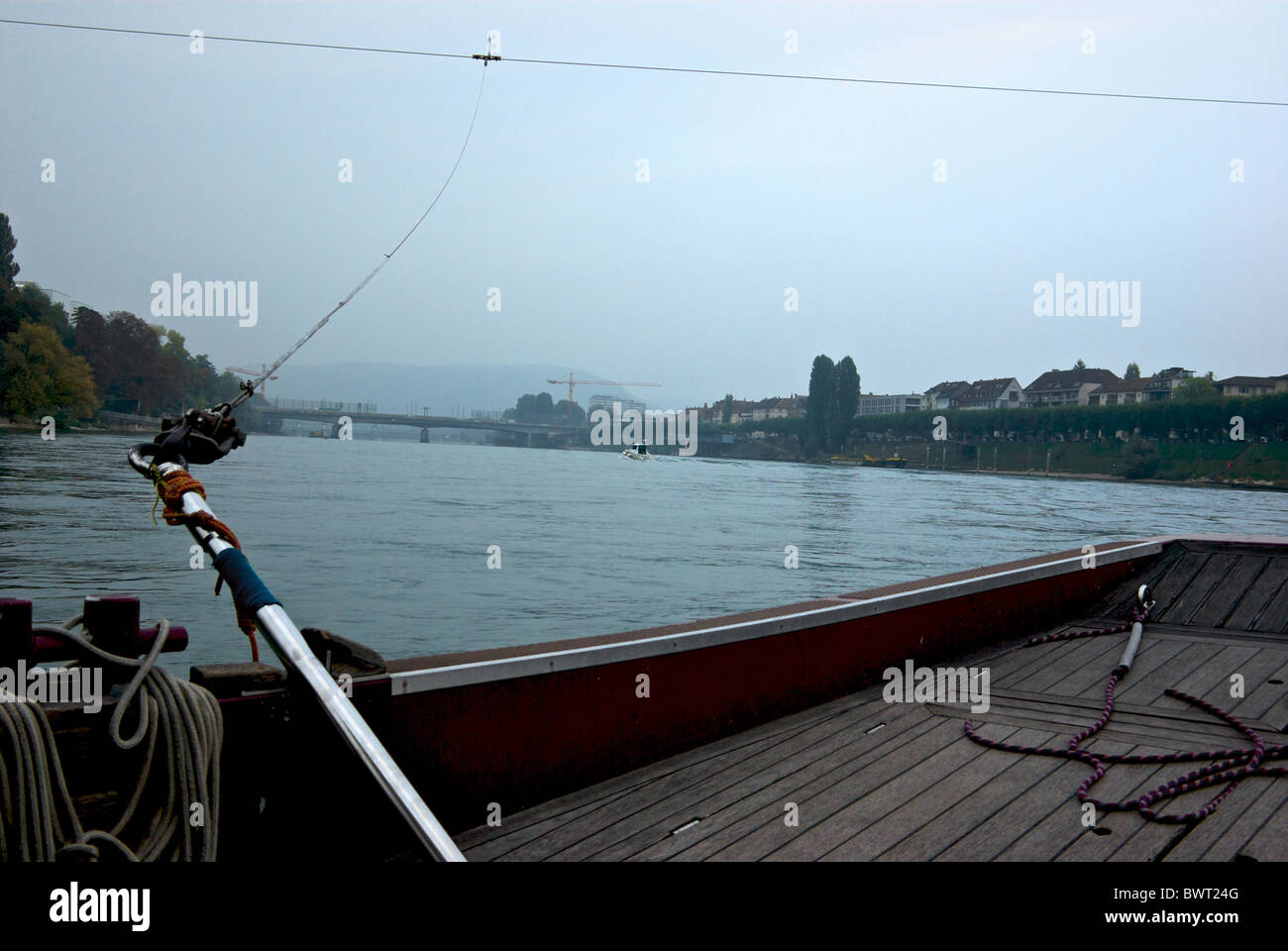 Nonmotorized current driven commuter cable reaction ferry across Rhine ...