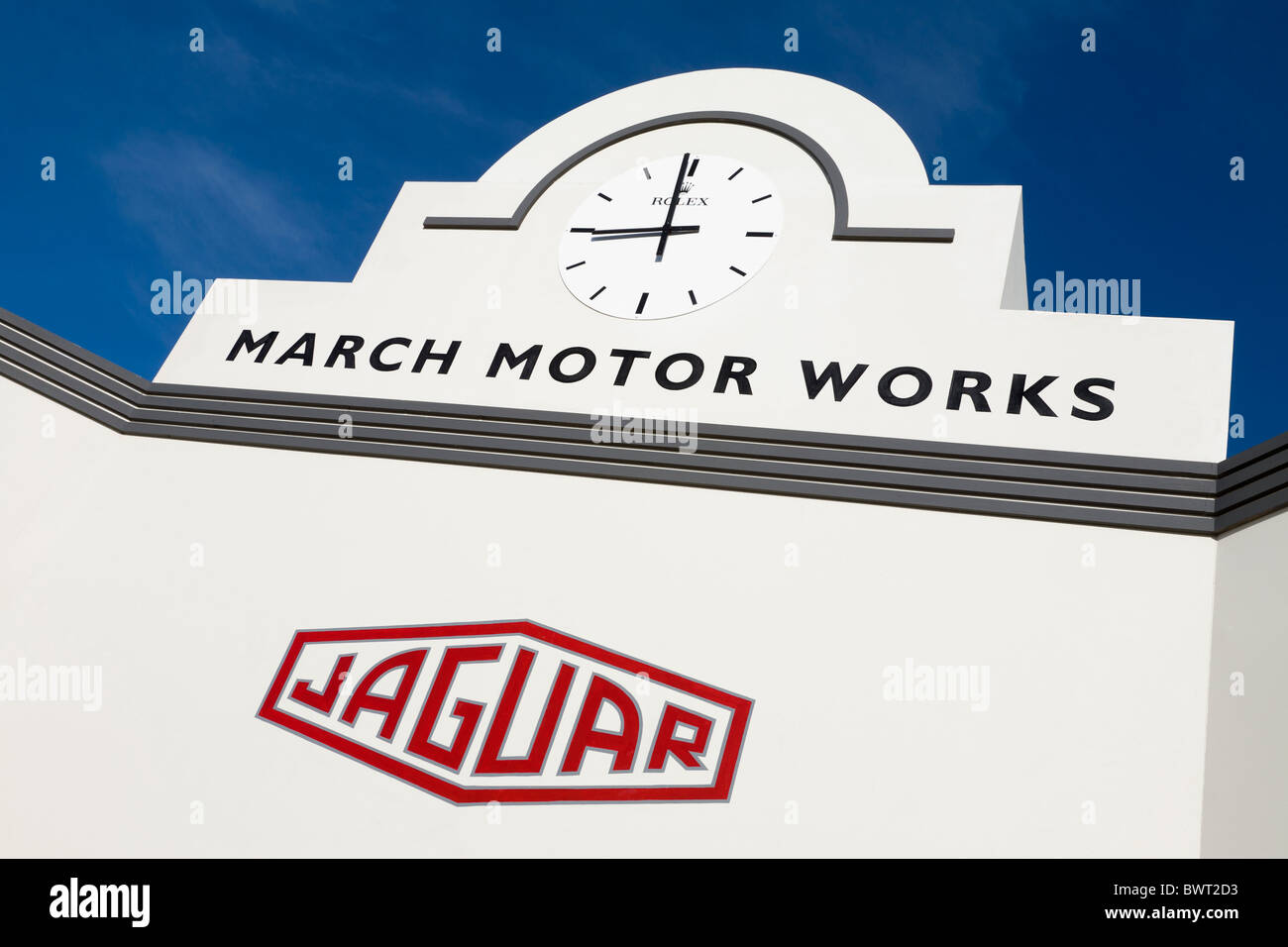 The March Motor Works Garage and Jaguar motif at the 2010 Goodwood ...