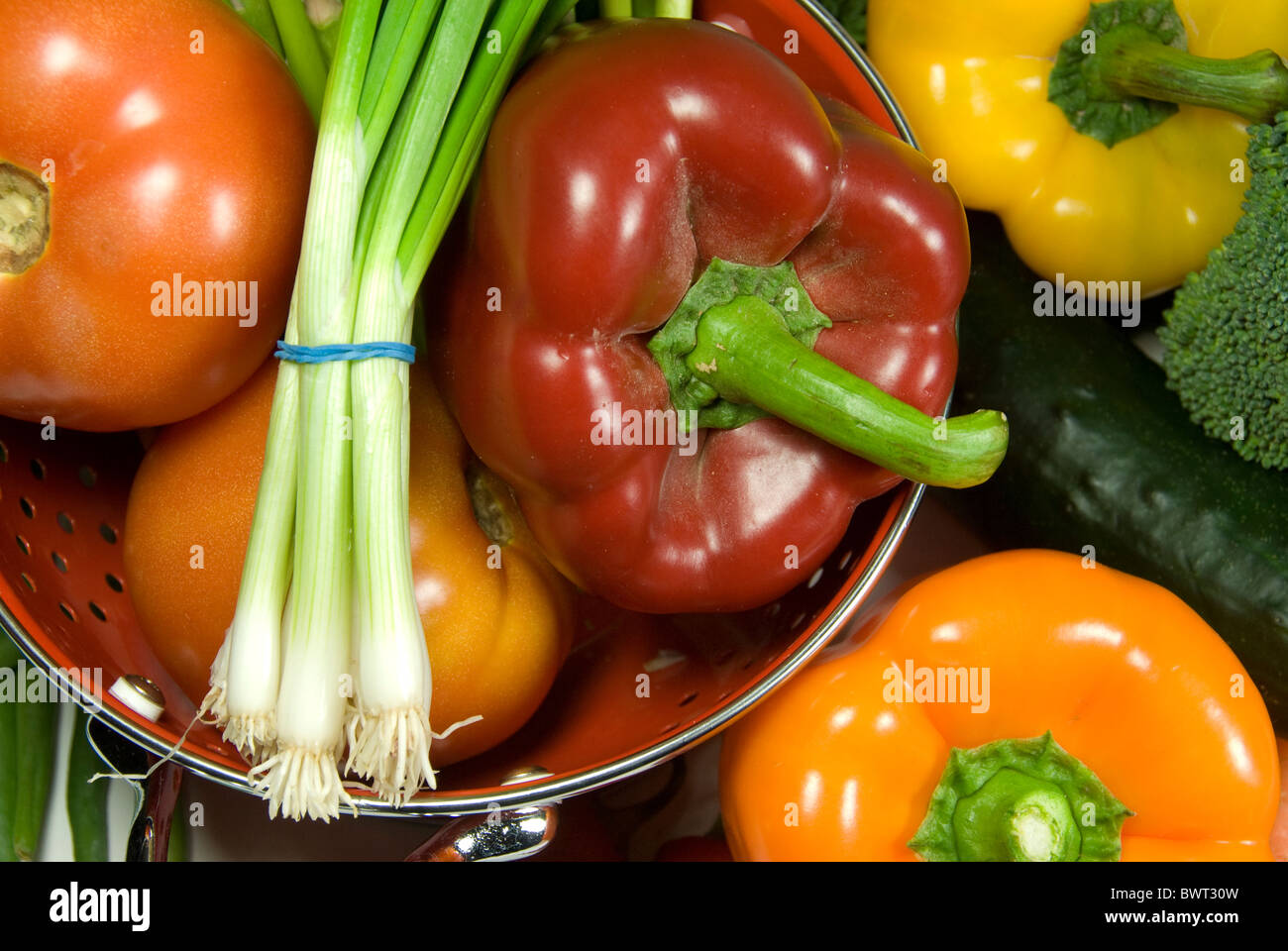 Fresh vegetables in a colander Stock Photo - Alamy