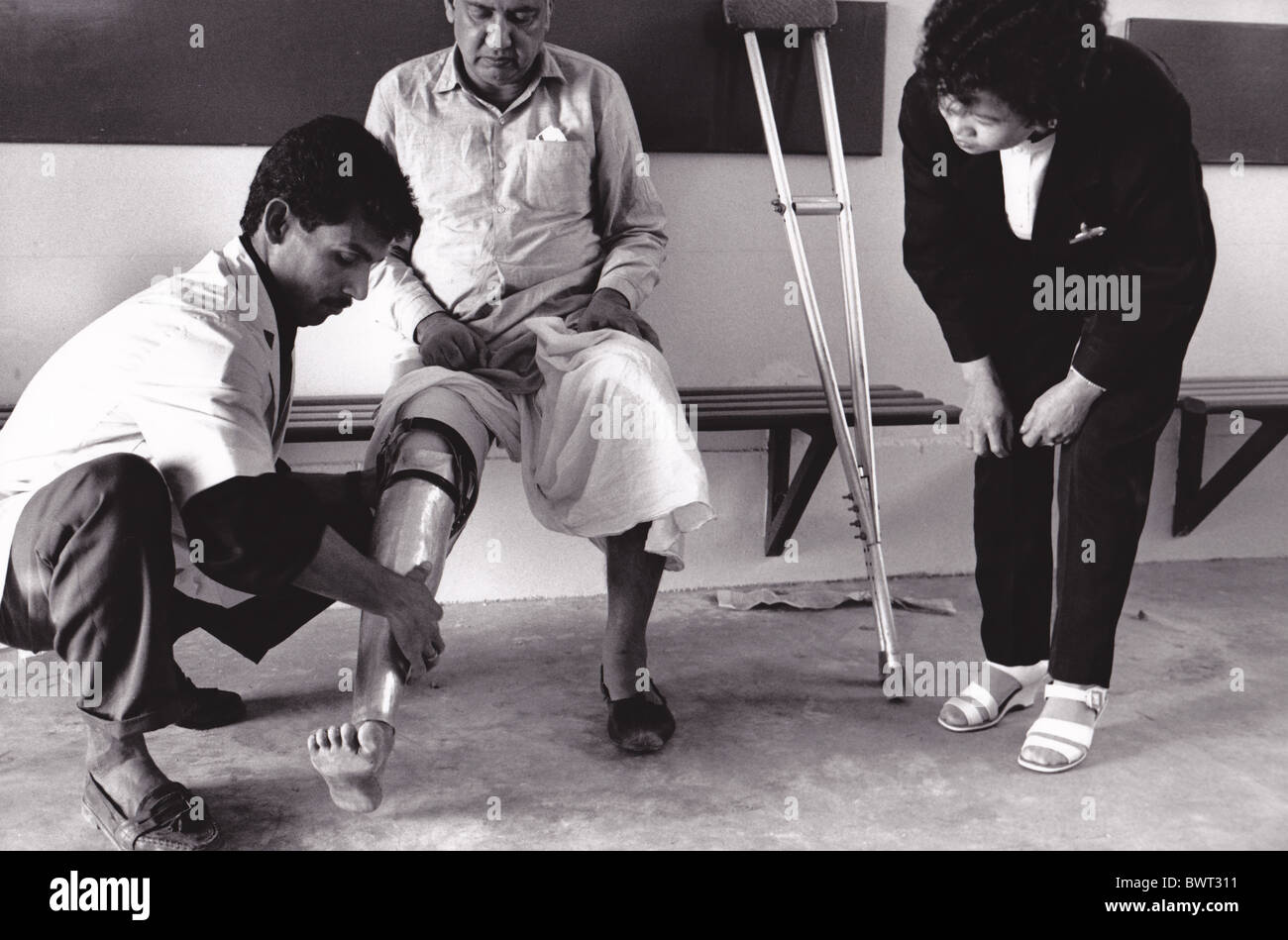 India. Disabled patients being fitted with an artificial 'Jaipur Limb ...