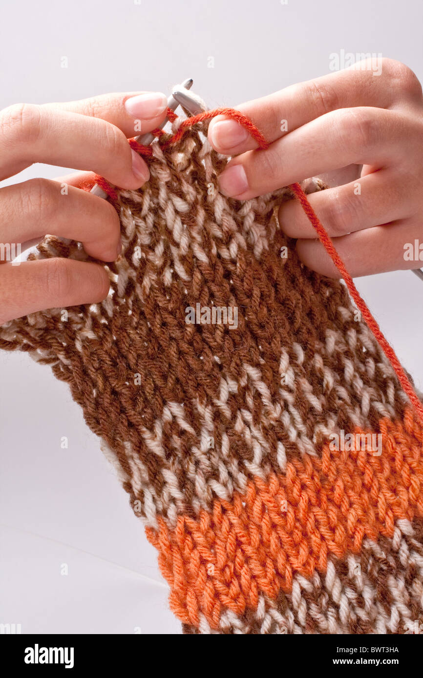 woman's hand knit knitting yarn and clothes Stock Photo - Alamy