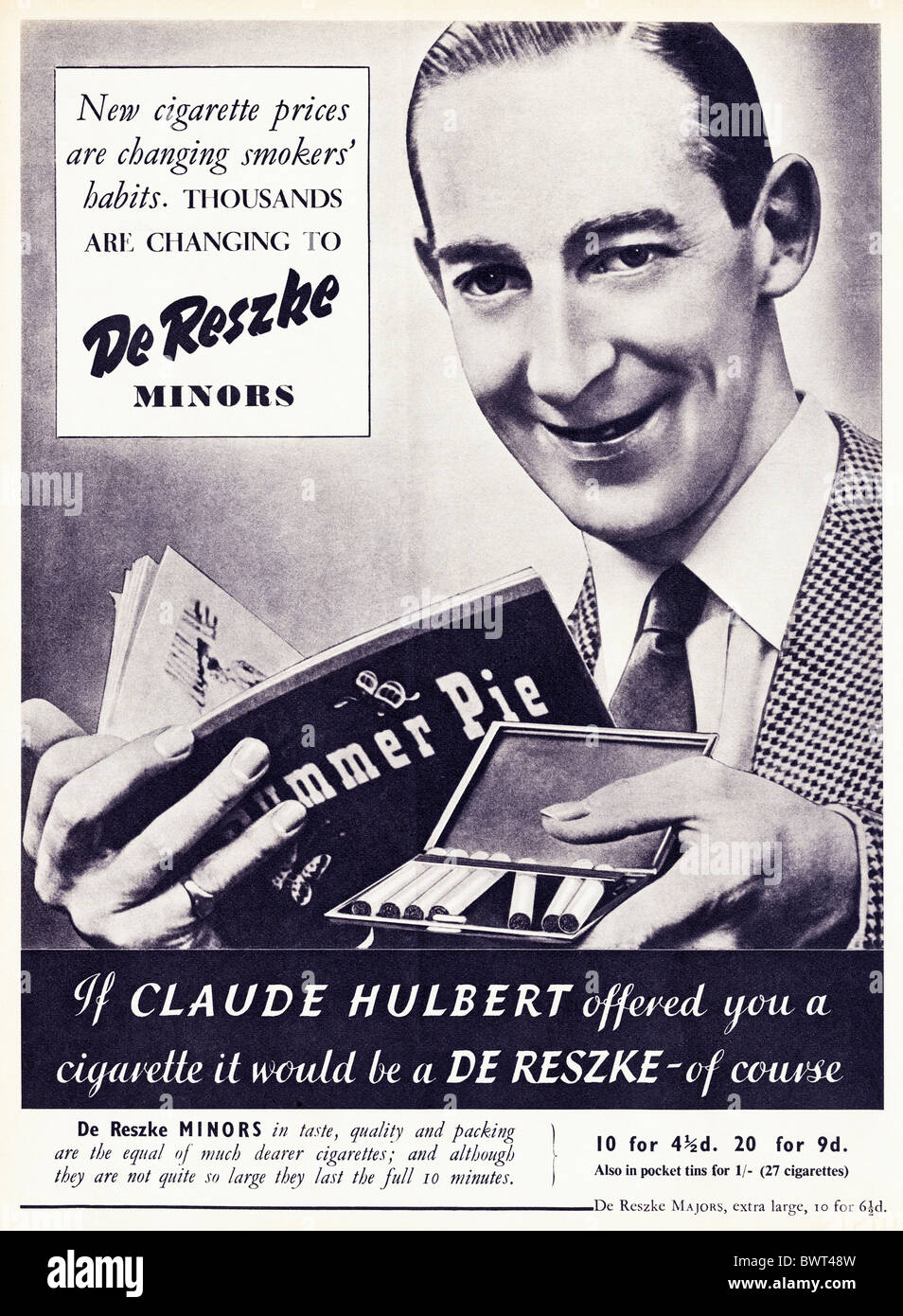Full page black and white magazine advert for De Reszke cigarettes ...